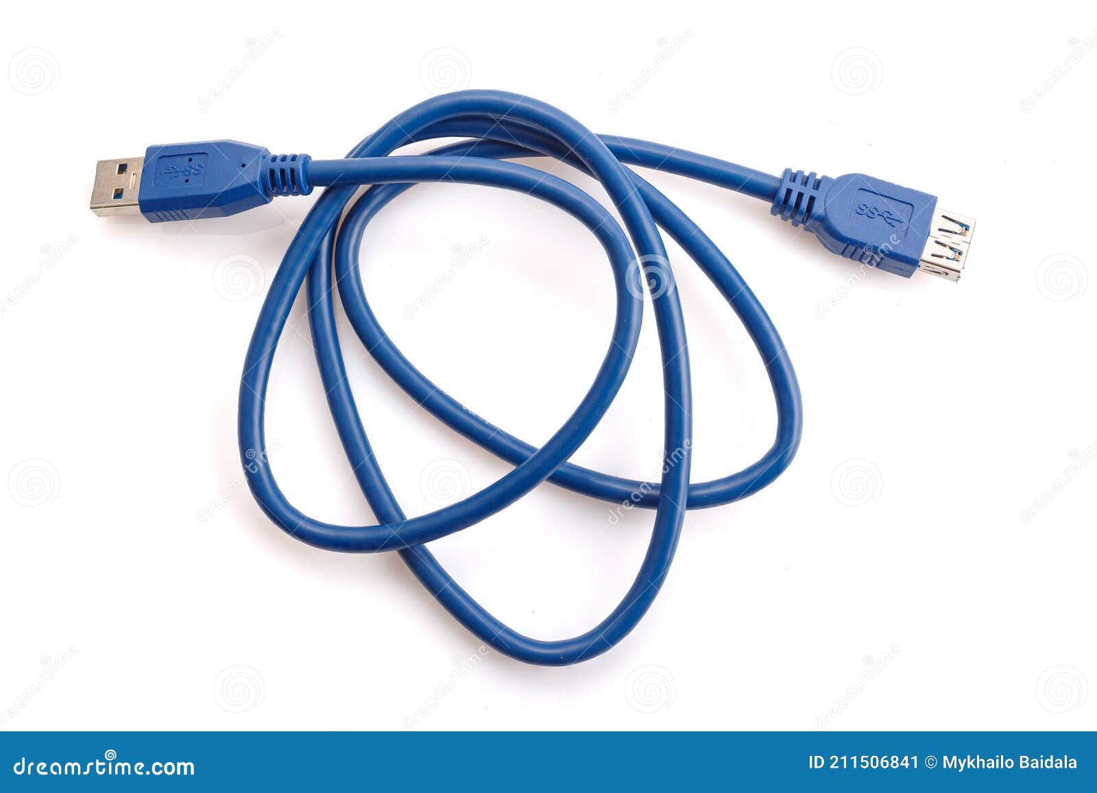 Blue USB 3.0 of Power and Data Extension Cable Isolated on White ...