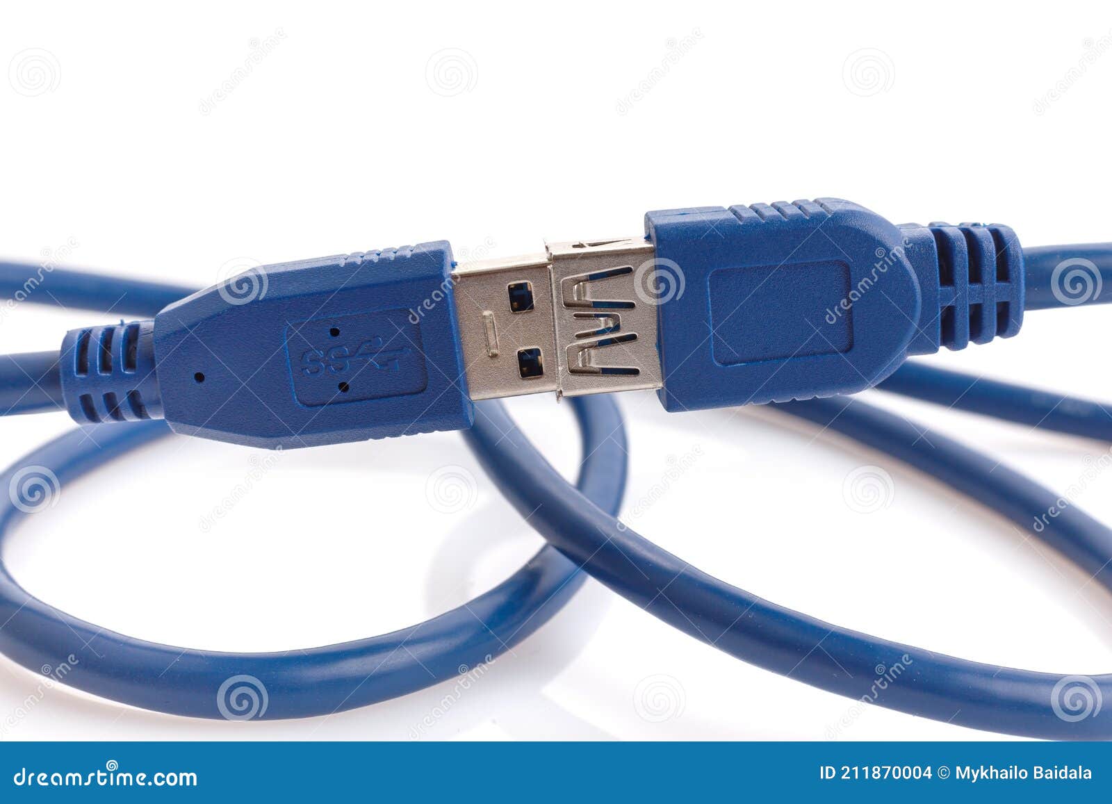 Blue USB 3.0 of Power and Data Extension Cable Isolated on White ...