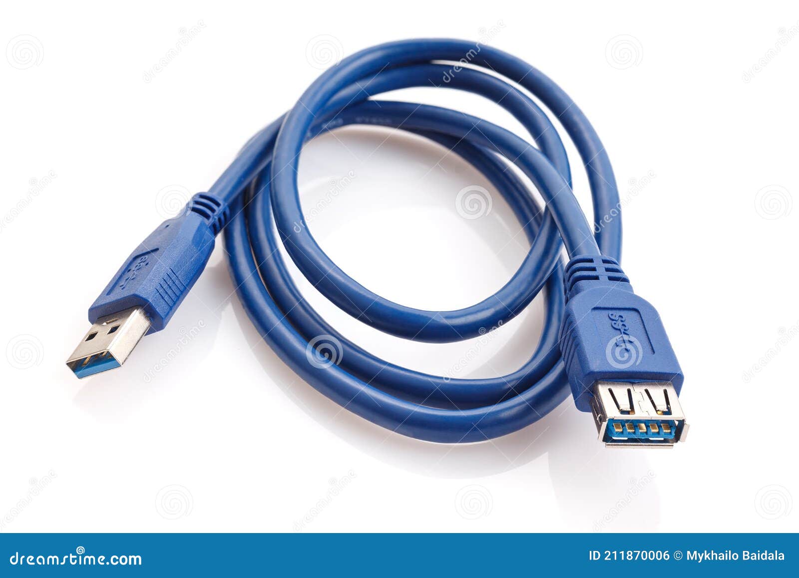 Blue USB 3.0 of Power and Data Extension Cable Isolated on White ...