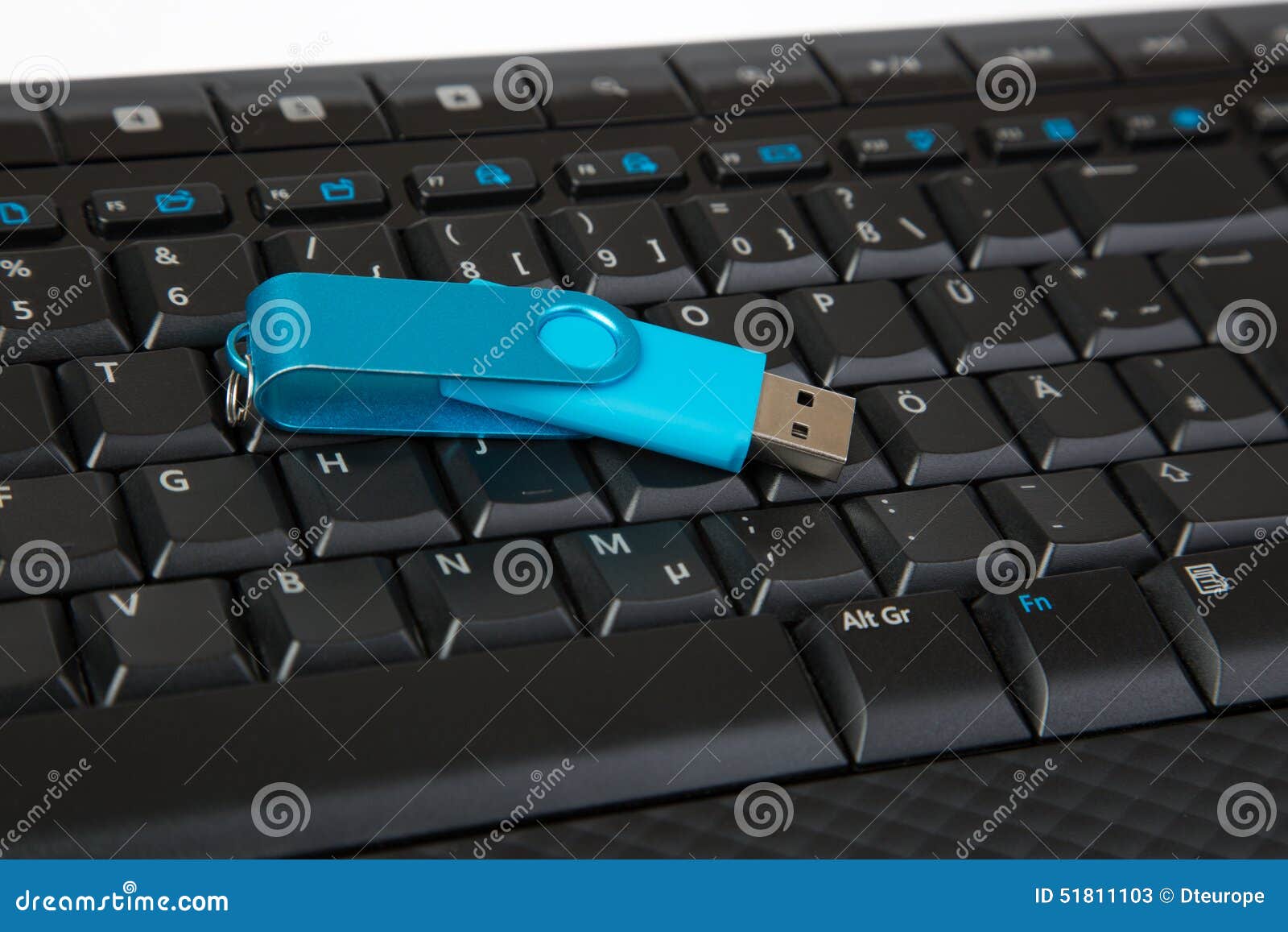 Blue USB Stick on a Keyboard, Isolated on White Stock Image - Image of ...