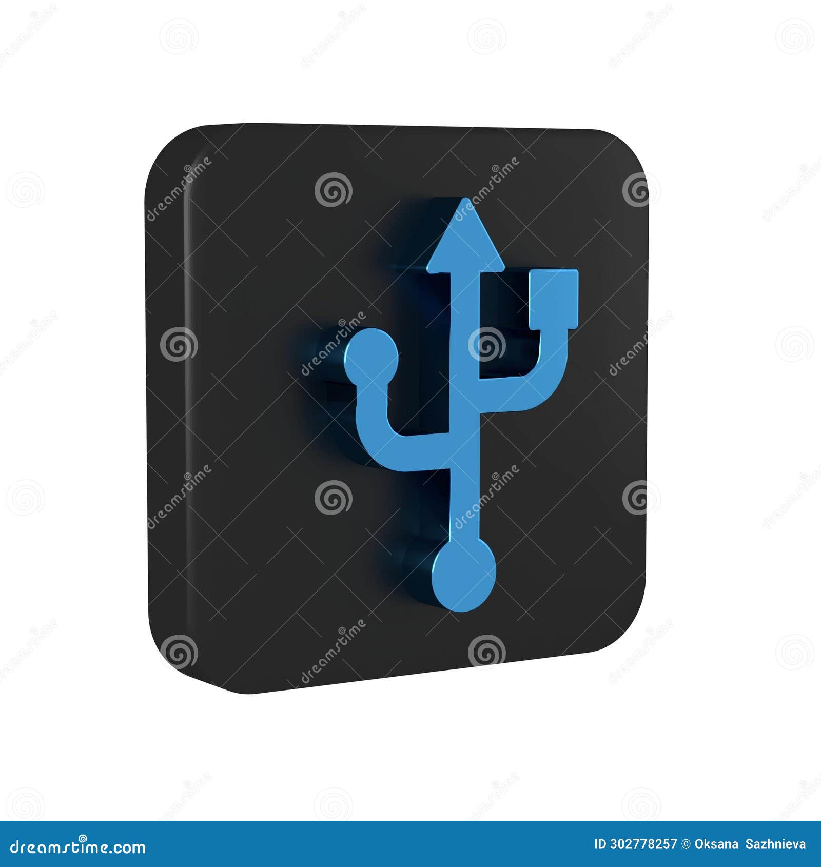 Blue USB Symbol Icon Isolated on Transparent Background. Black Square ...