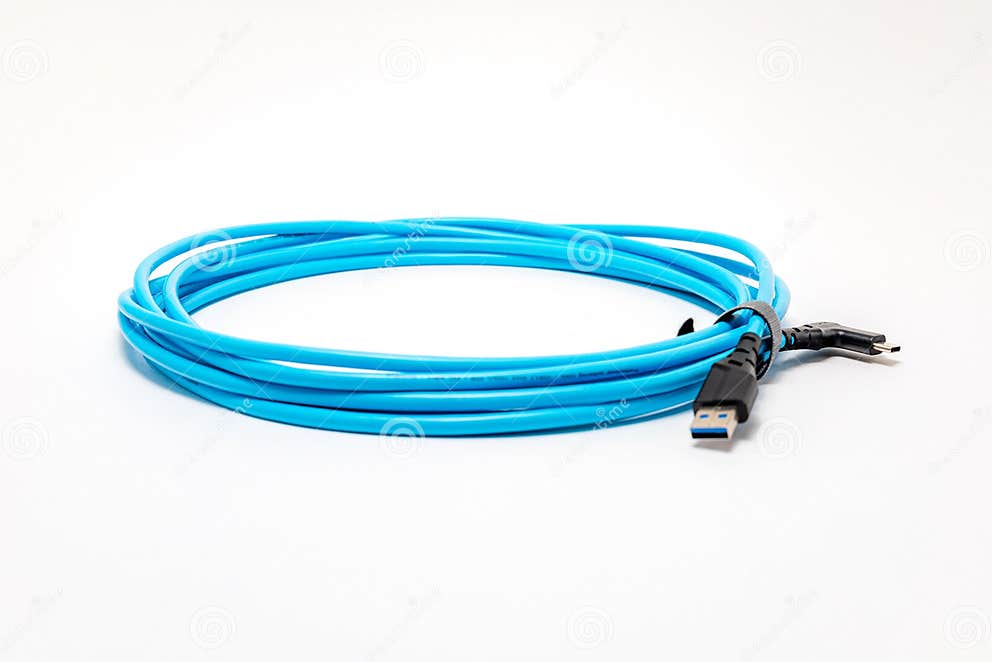 Blue USB Tethering Cable for Photography and Transfer Stock Photo ...