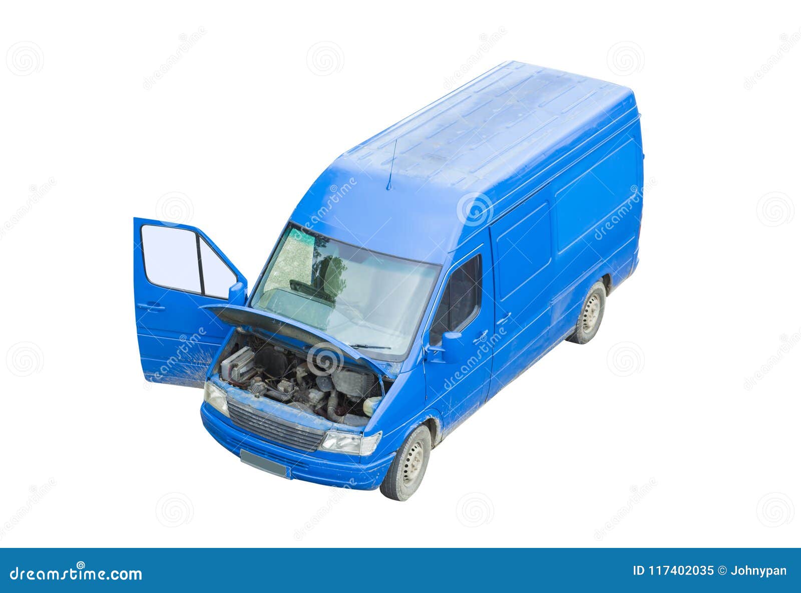 Blue Van with Engine Problems. Stock Image - Image of danger, broken ...