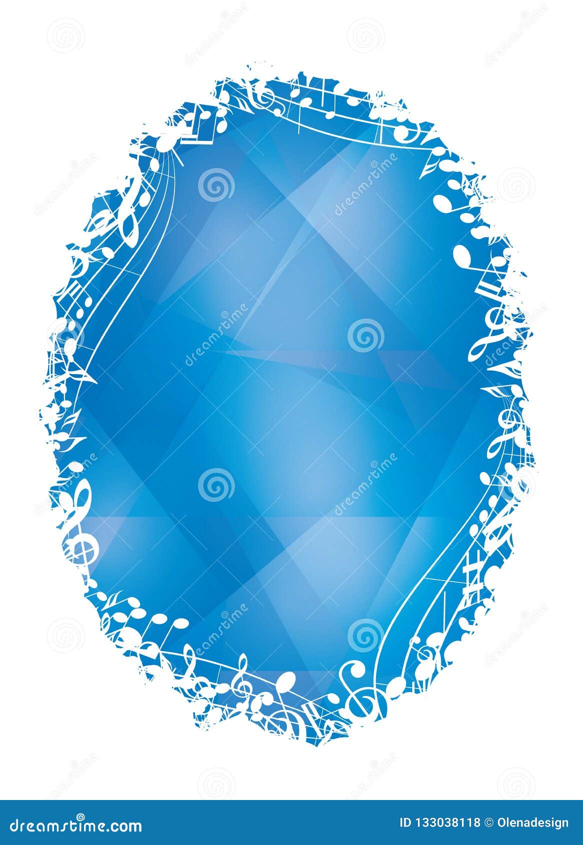 Blue Vector Background with White Oval Music Decorative Frame Stock ...