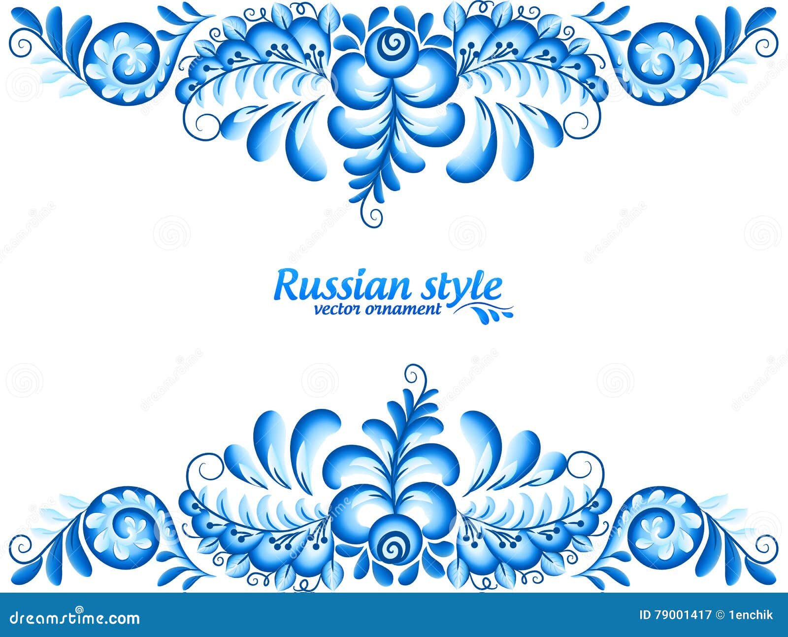 Blue Vector Border in Russian Gzhel Style on White Background Stock ...
