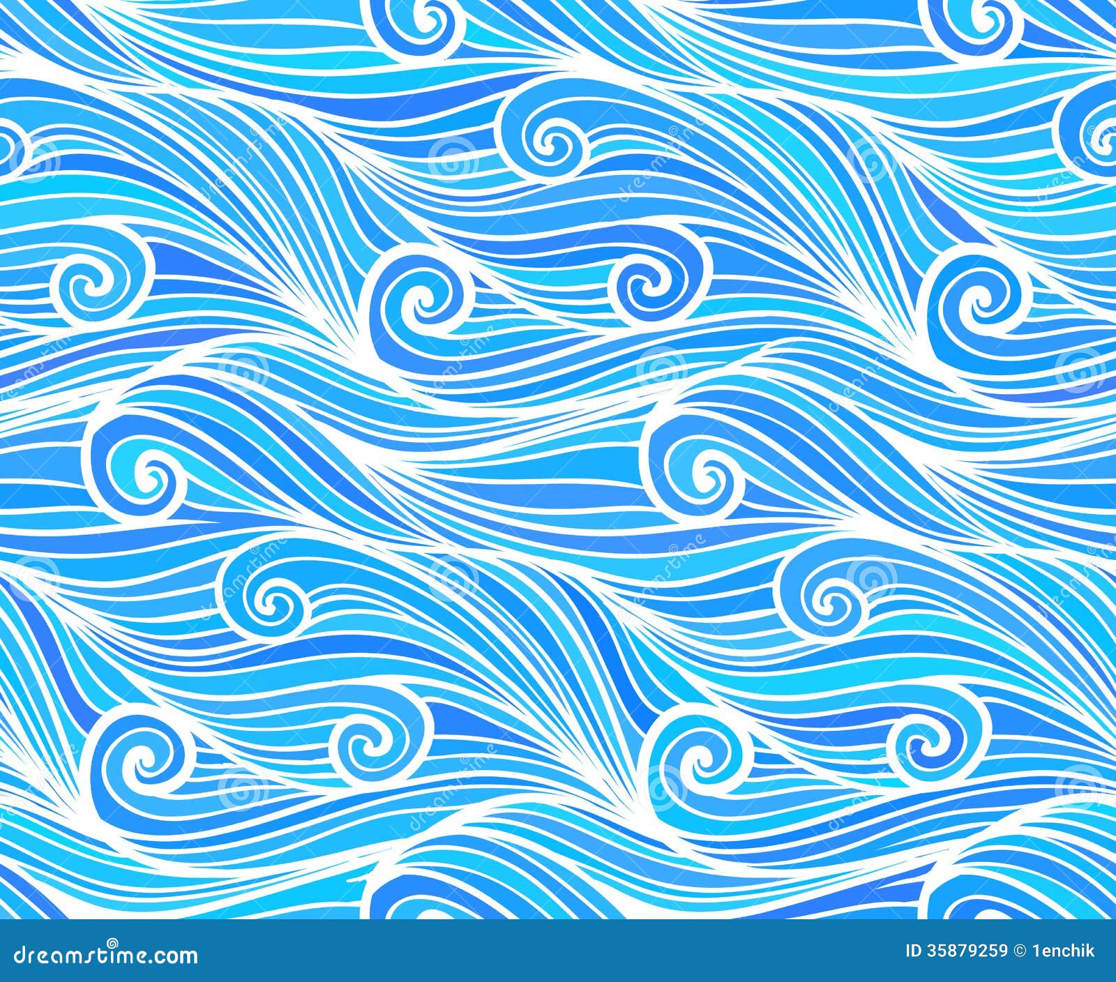 Blue Vector Curly Waves Seamless Pattern Stock Vector - Illustration of ...