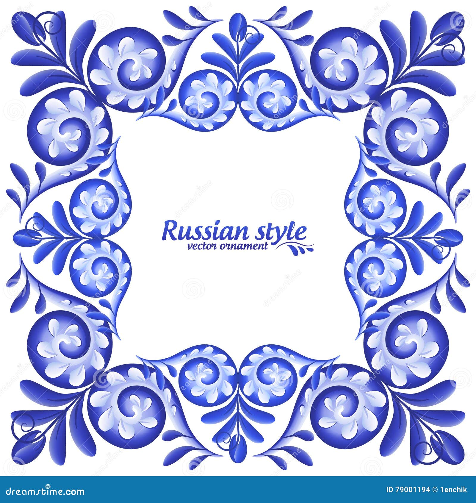 Blue Vector Floral Frame in Russian Gzhel Style Stock Vector ...