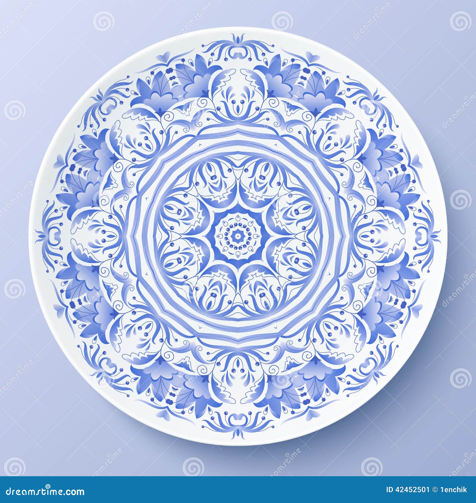 Blue Vector Floral Ornament Decorative Plate Stock Vector ...