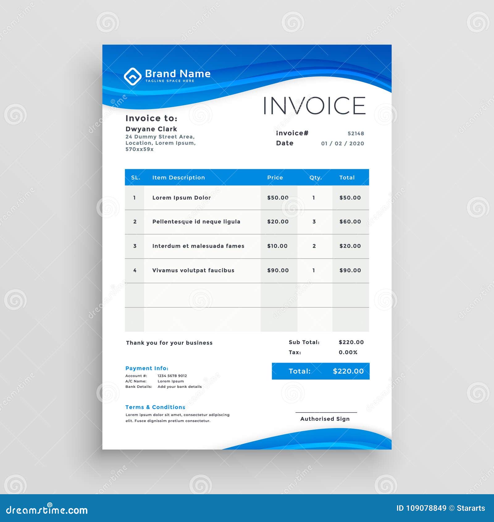 Blue Vector Invoice Template Design Stock Vector - Illustration of ...