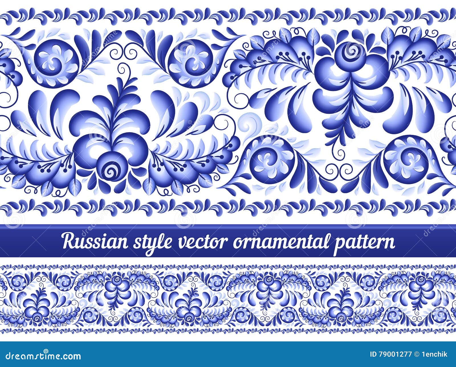 Blue Vector Line Seamless Pattern in Gzhel Style Stock Vector ...