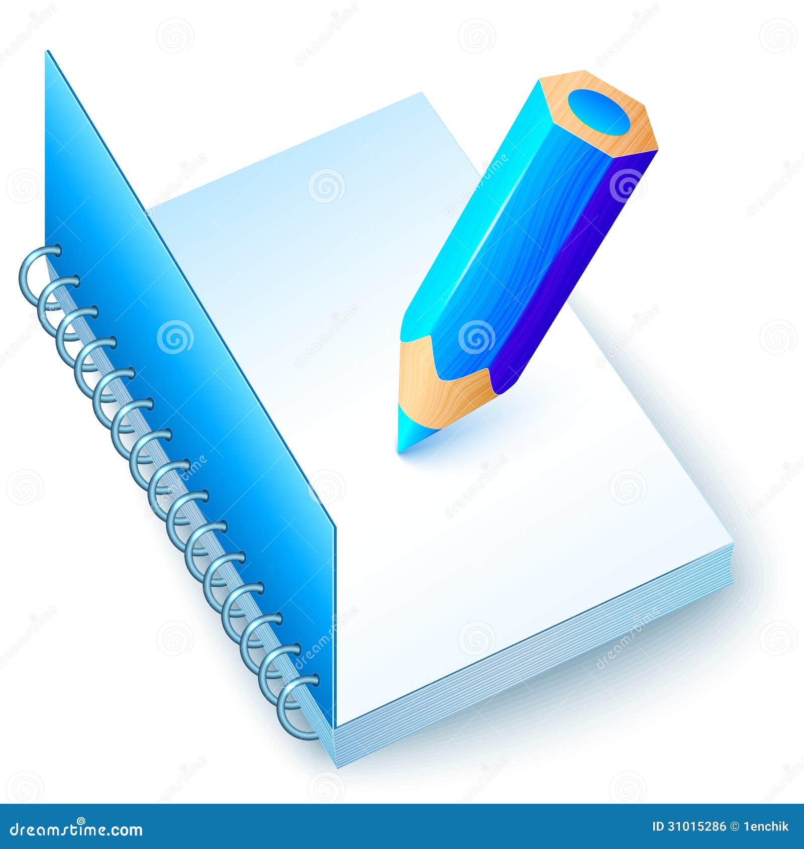Blue Vector Notebook with Colored Pencil Stock Vector - Illustration of ...