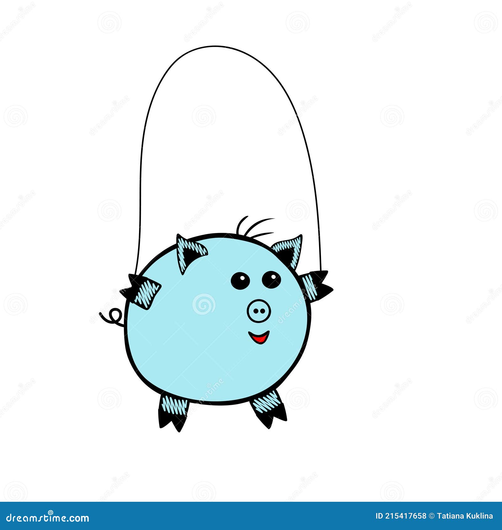 Blue Vector Piggy Fat Boy Jumping Rope on a White Background Stock ...