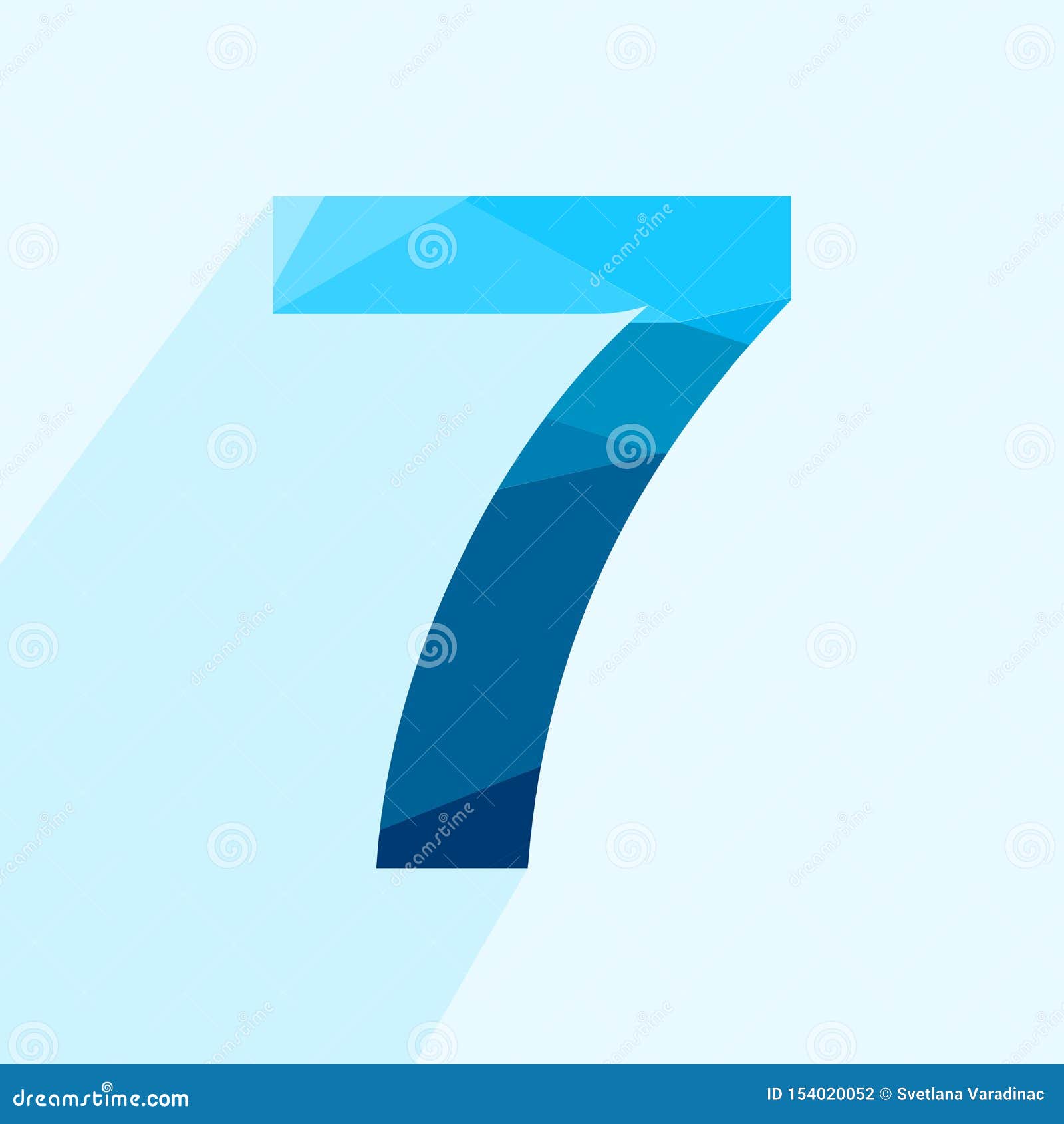 Blue Vector Polygon Seven Number Font with Long Shadow. Stock Vector ...