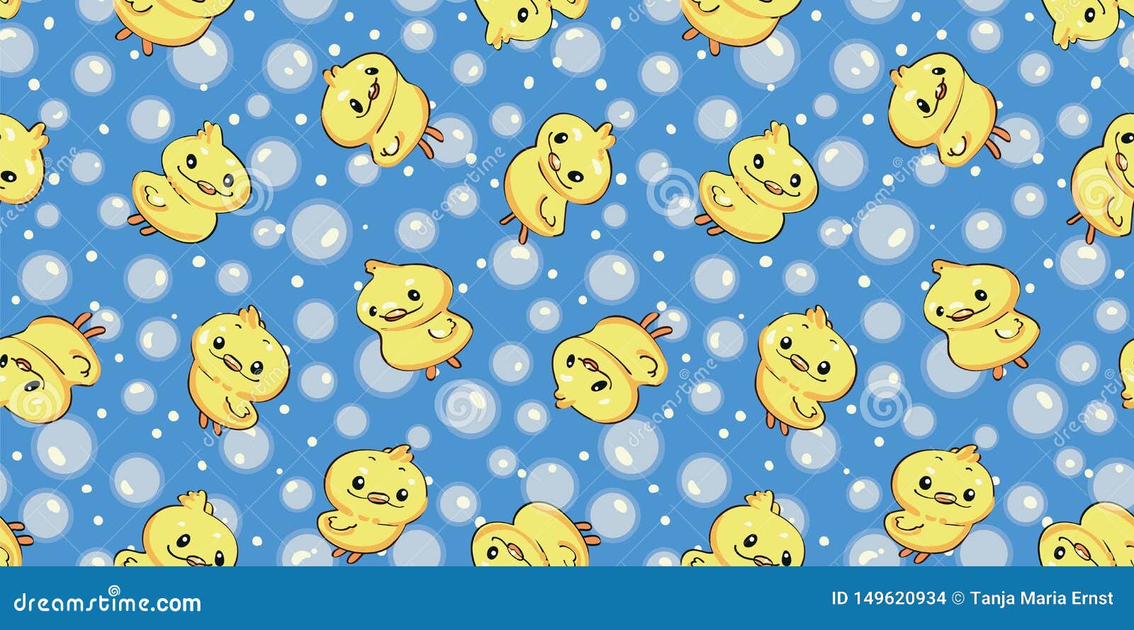 Blue Pattern with Cartoon Duck. Stock Vector - Illustration of pastel ...