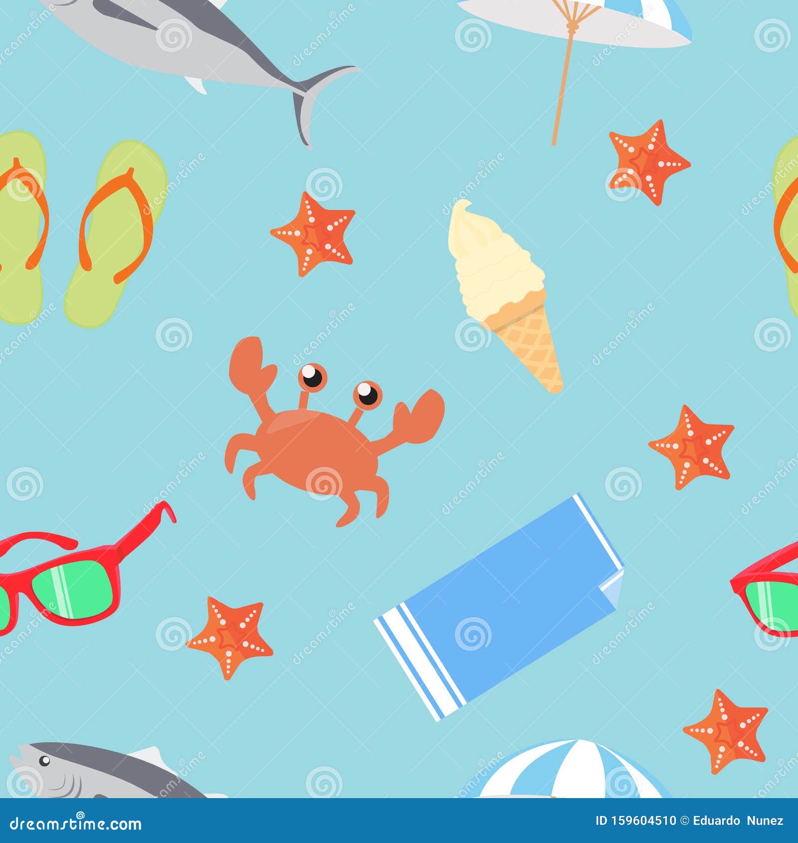 Blue Vector Seamless Summer and Beach Pattern Background Wallpaper ...