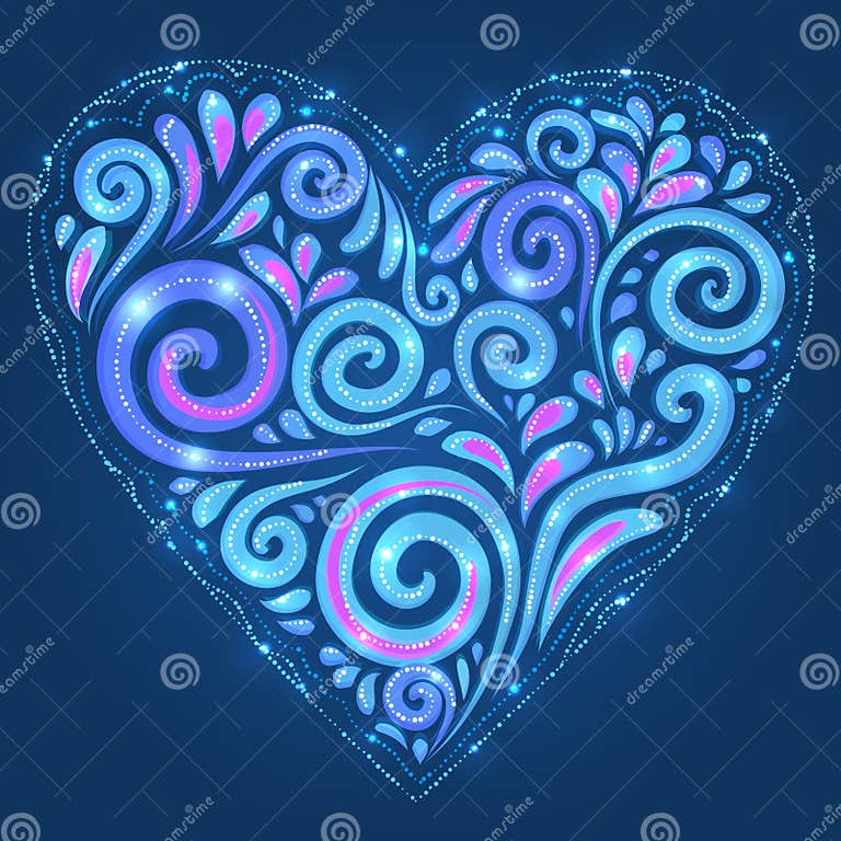 Blue Vector Shining Heart on Dark-blue Background Stock Vector ...