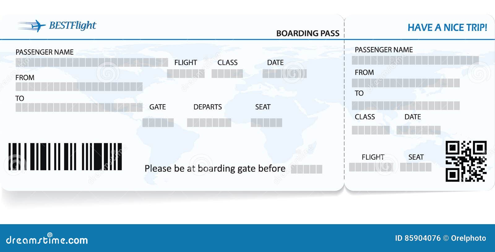 Blue Vector Template of Boarding Pass Ticket Stock Vector ...