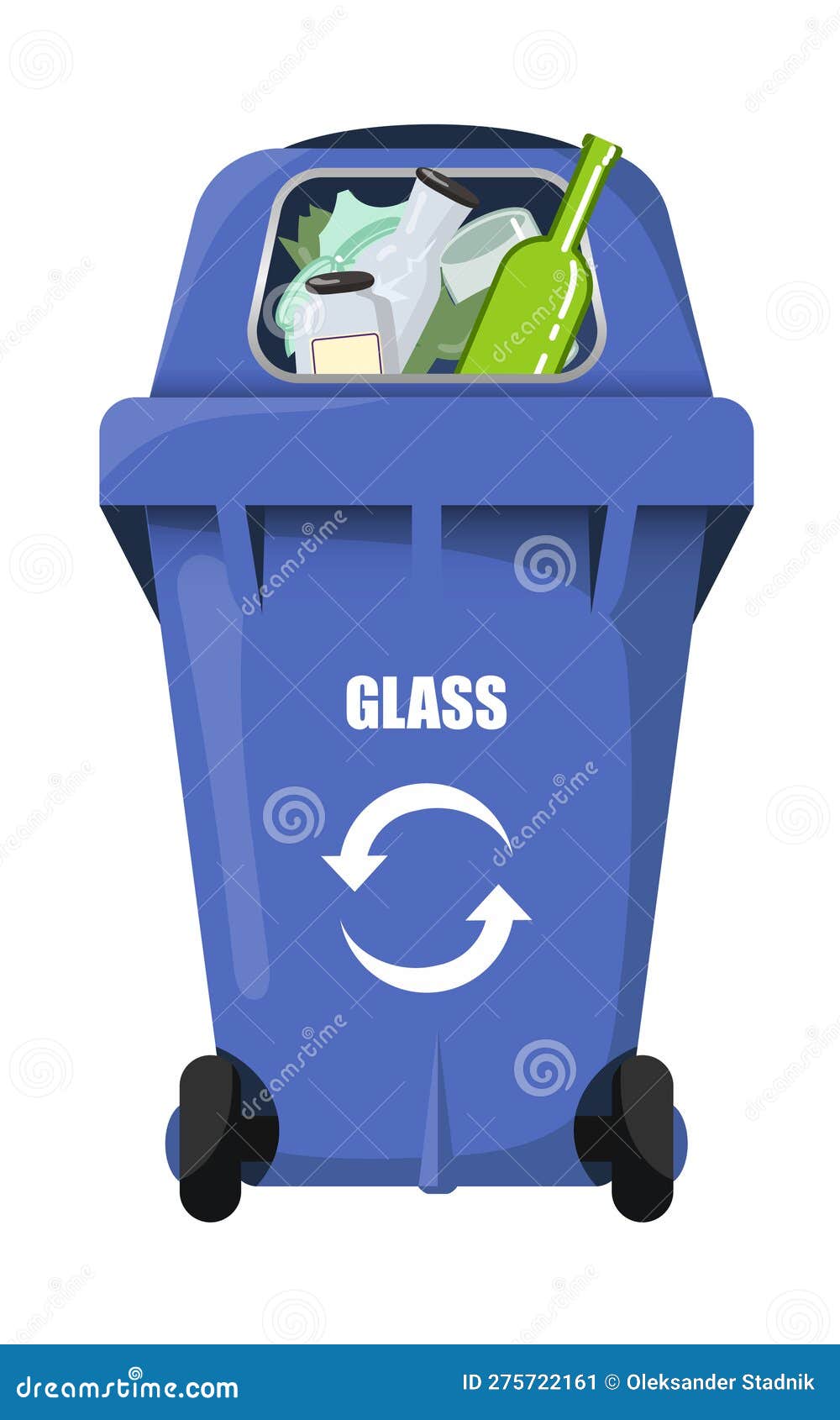 Blue Vector Trash Bin for Glass with Garbage Stock Vector ...