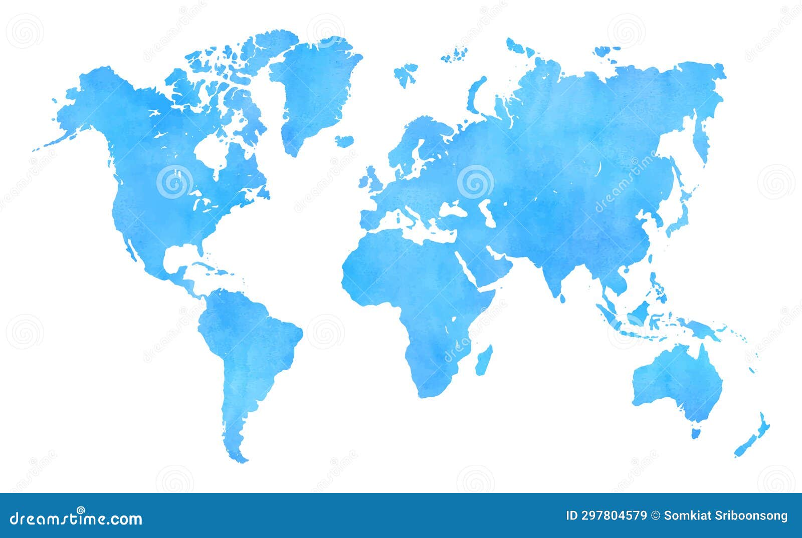 Blue Vector World Map in Watercolor Style Stock Illustration ...