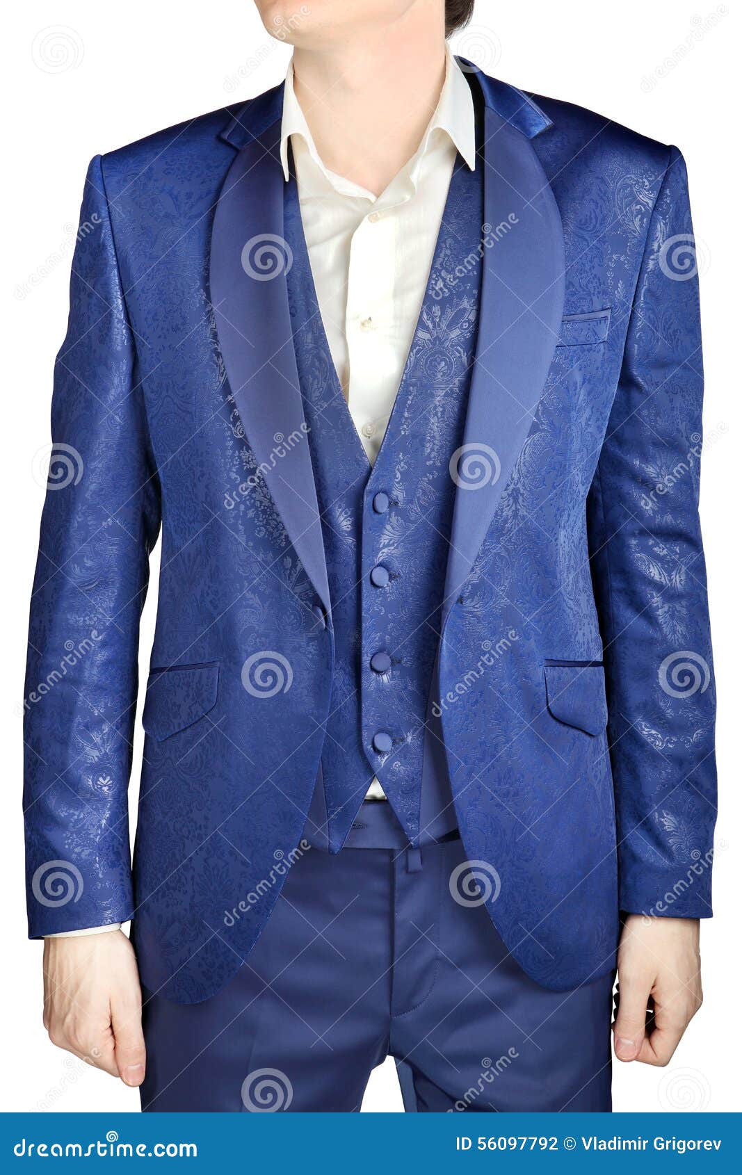 With Blue Vegetable Patterned Jacquard, Unfastened Suit Coat Wed Stock ...