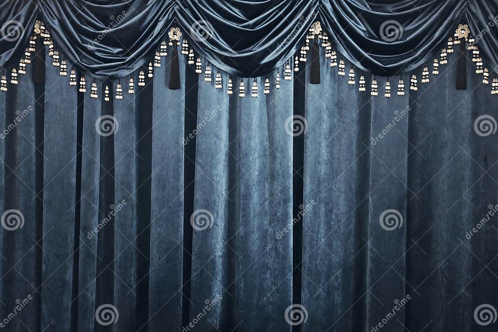 Blue Velvet Curtains As Background or Backdrop Stock Photo - Image of ...