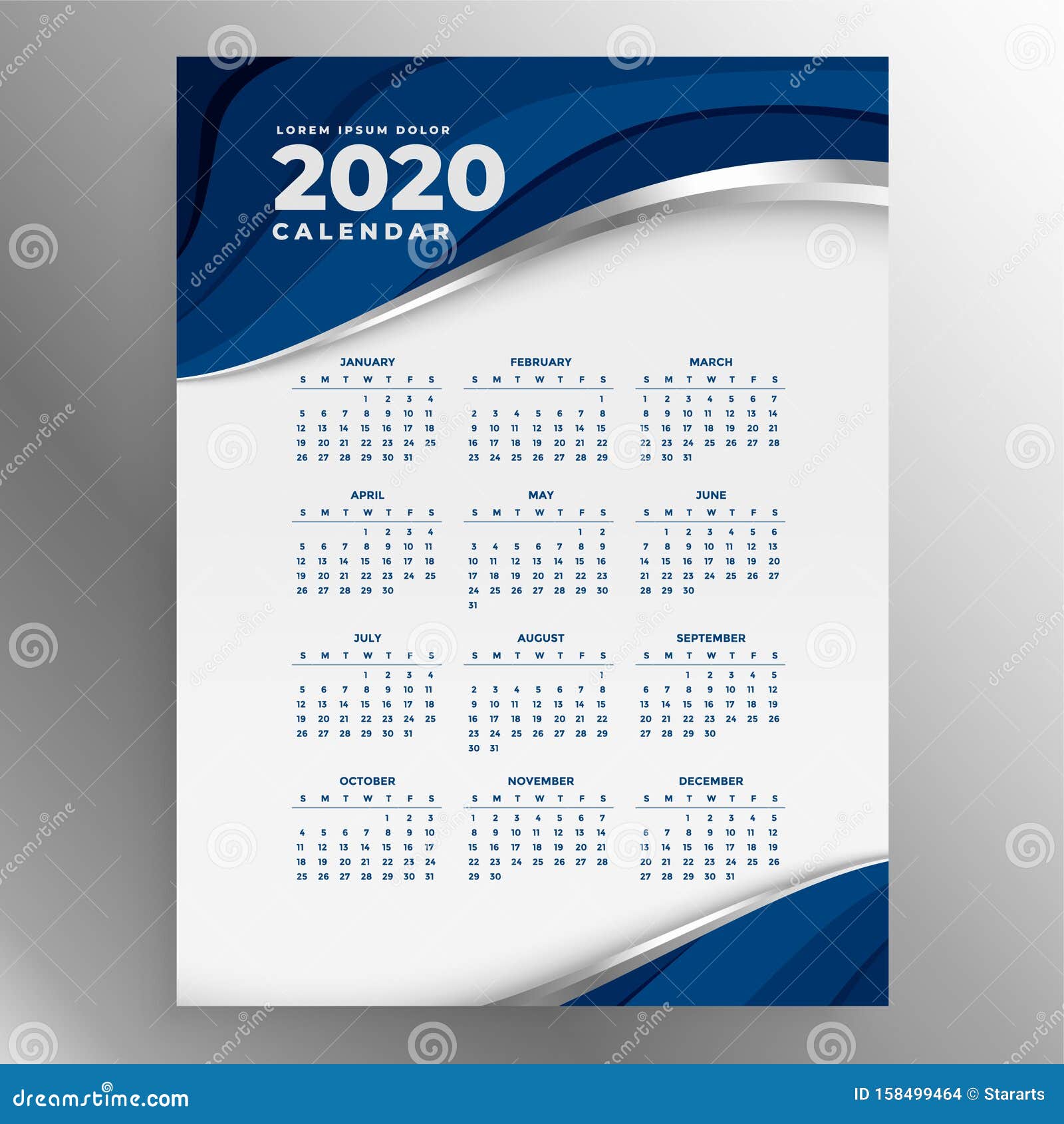2020 Blue Vertical Calendar Design Template Stock Vector - Illustration ...