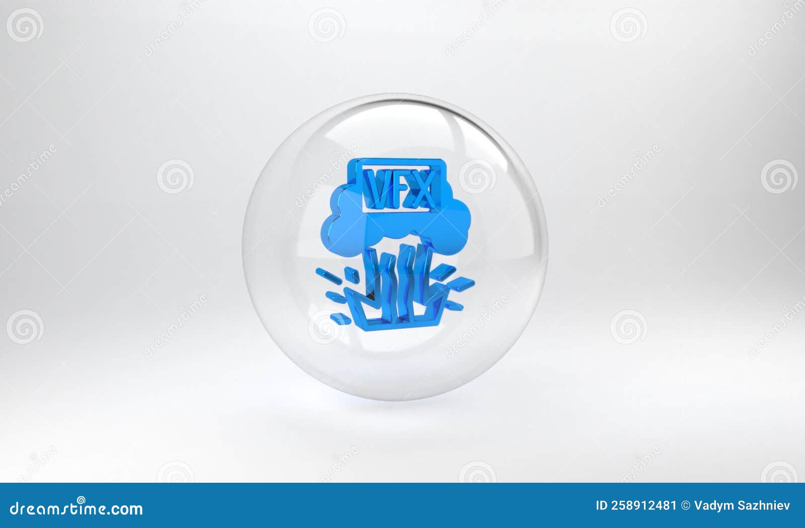 Blue VFX Icon Isolated on Grey Background. Glass Circle Button Stock ...
