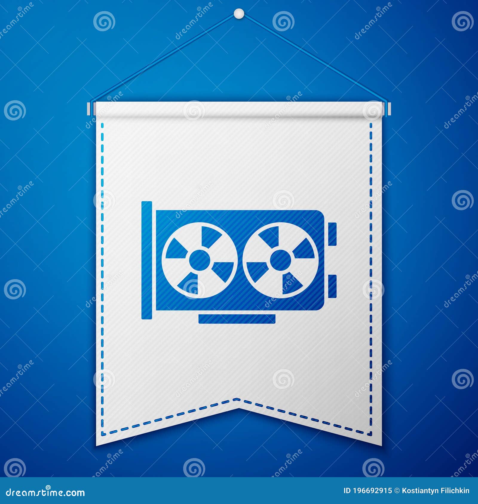 Blue Video Graphic Card Icon Isolated on Blue Background. White Pennant ...