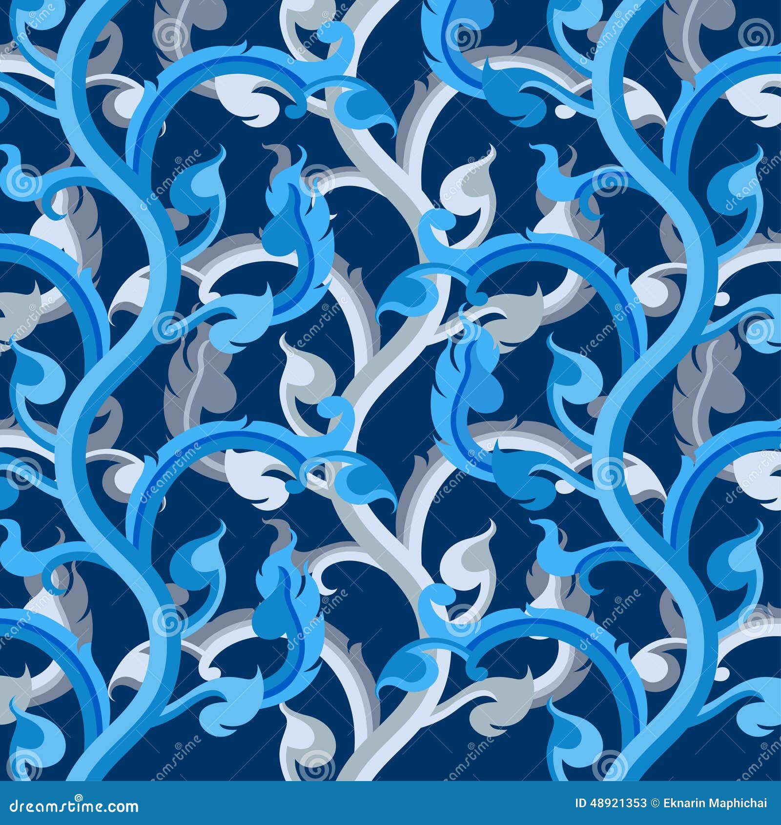 Blue vine art pattern stock illustration. Illustration of background ...