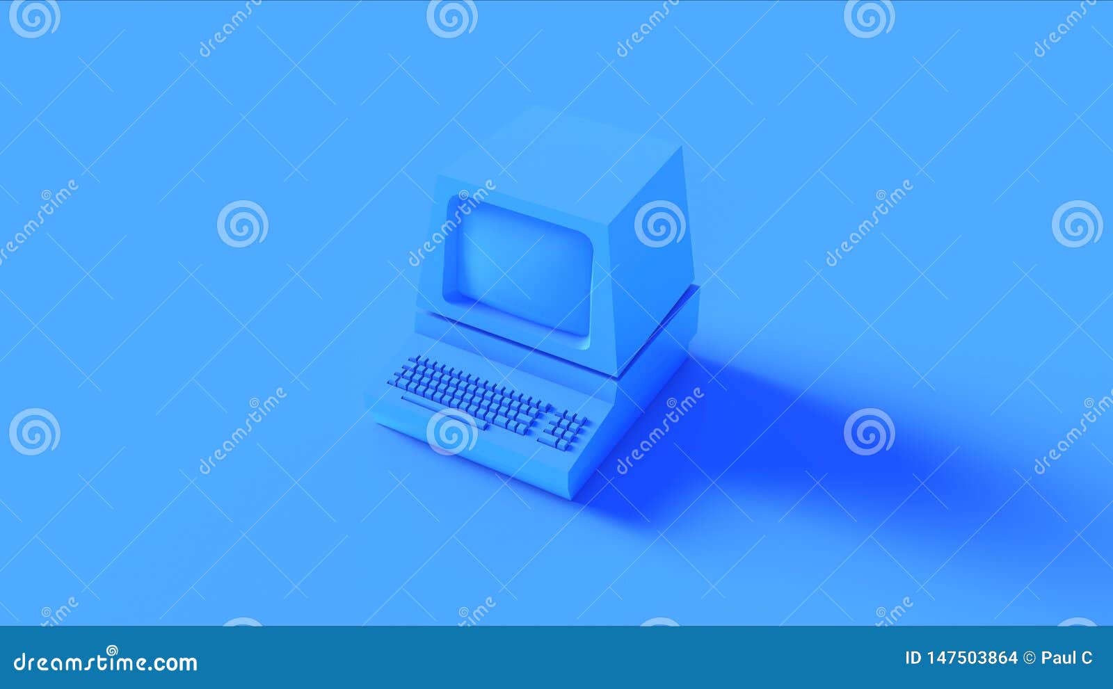 Blue Vintage Computer stock illustration. Illustration of angle - 147503864