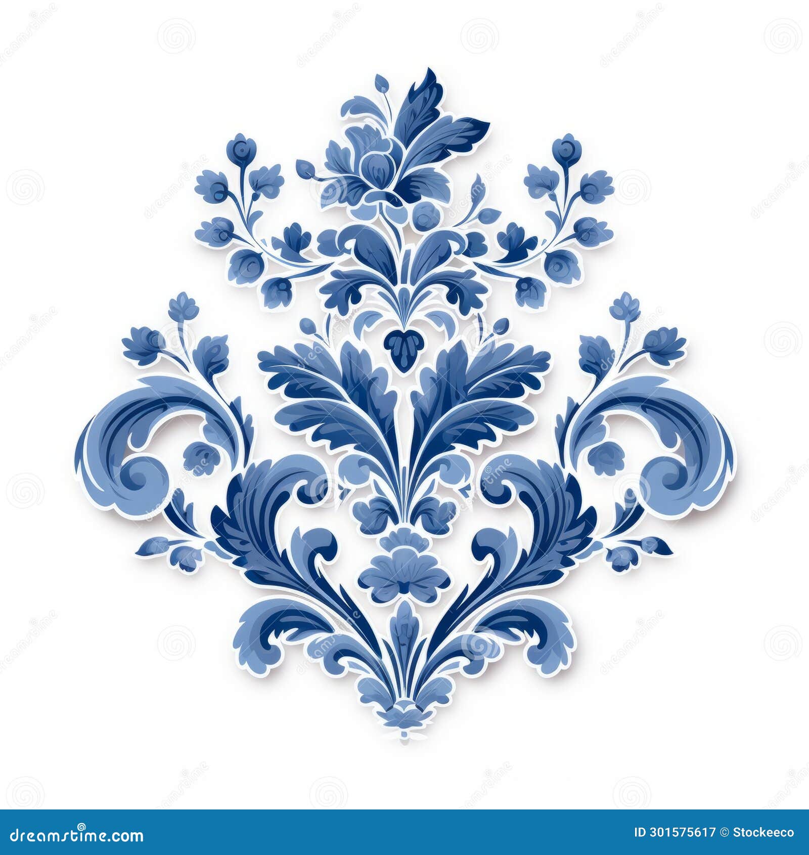 Vintage European Blue and White Pattern with Watercolor Illustrations ...