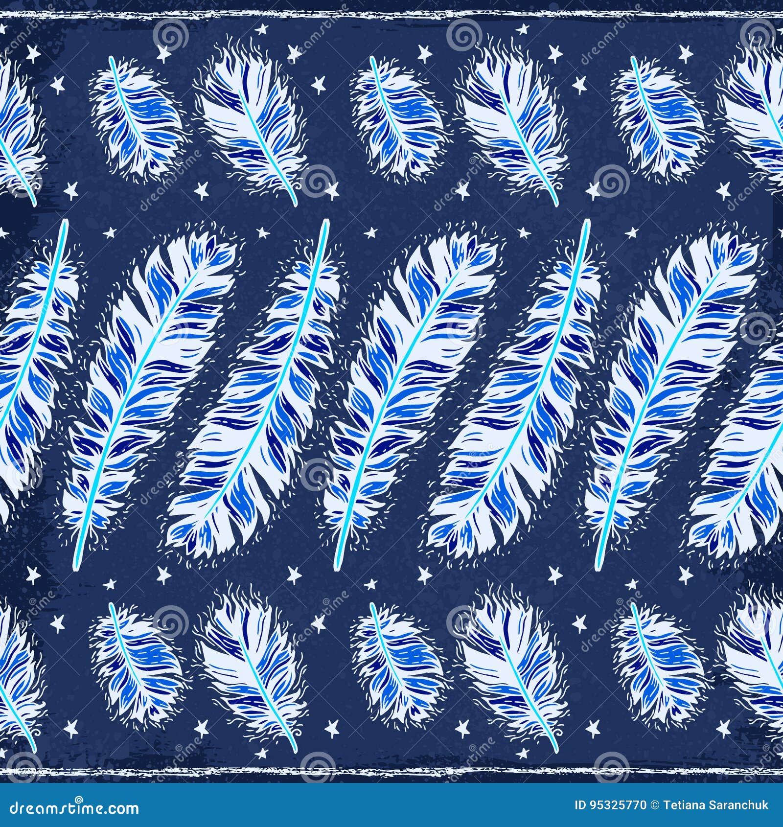 Blue Vintage Feather Indian Seamless Pattern Stock Vector ...