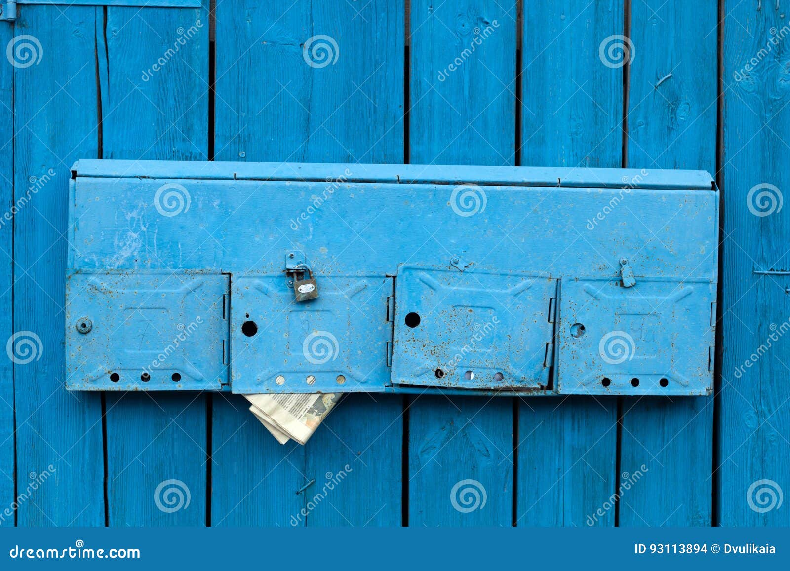 Blue vintage mailbox stock photo. Image of mailbox, wooden - 93113894