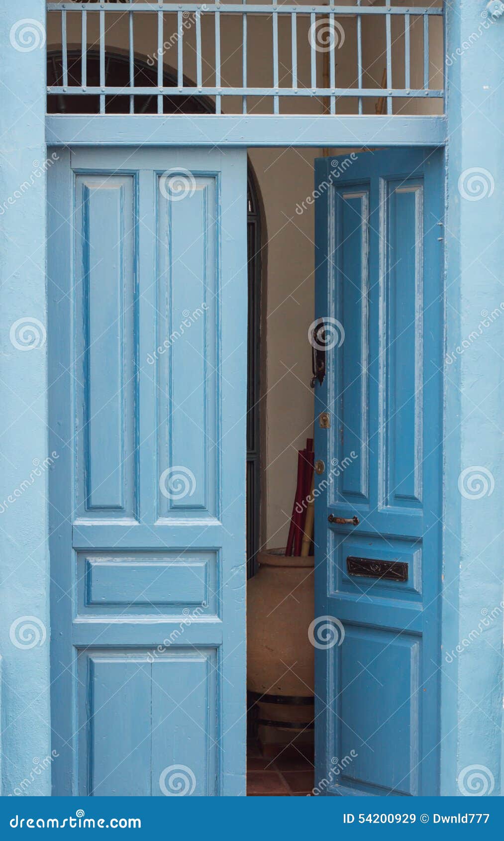 Blue vintage open door stock image. Image of retro, town - 54200929