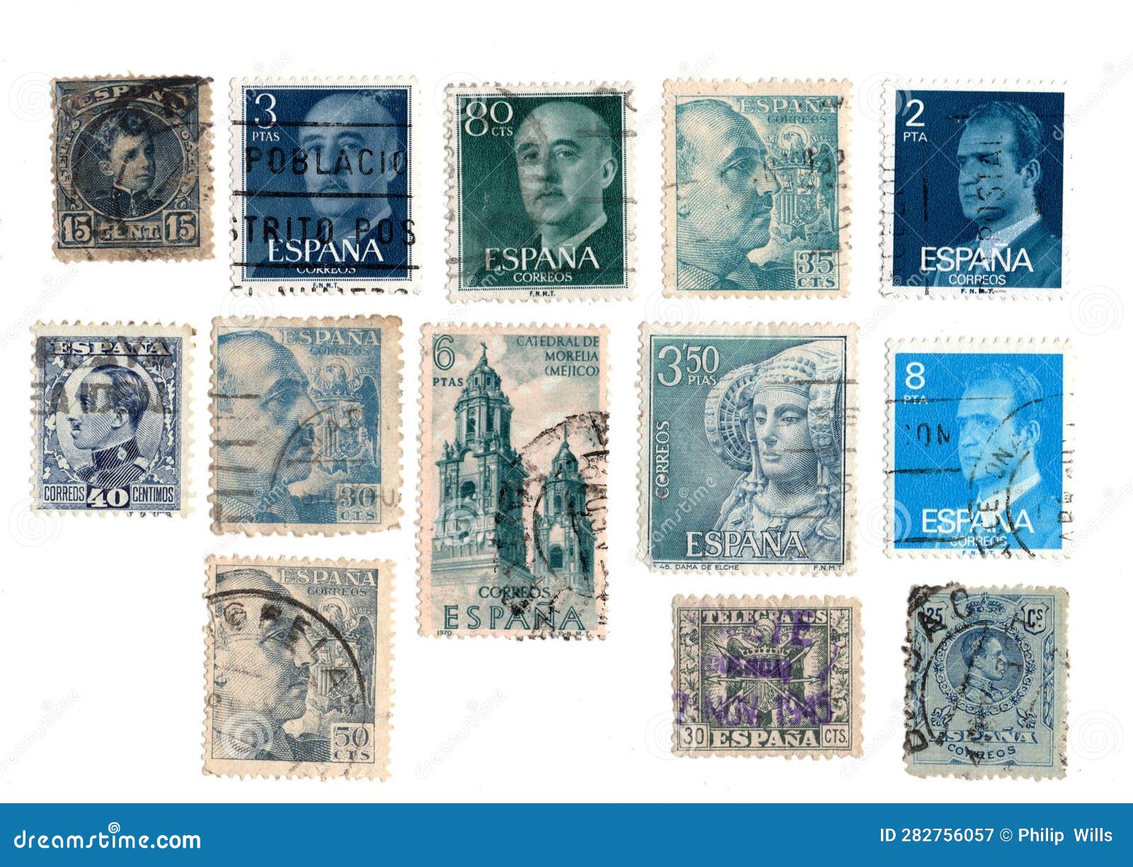 Blue Vintage Postage Stamps from Spain. Editorial Photography ...