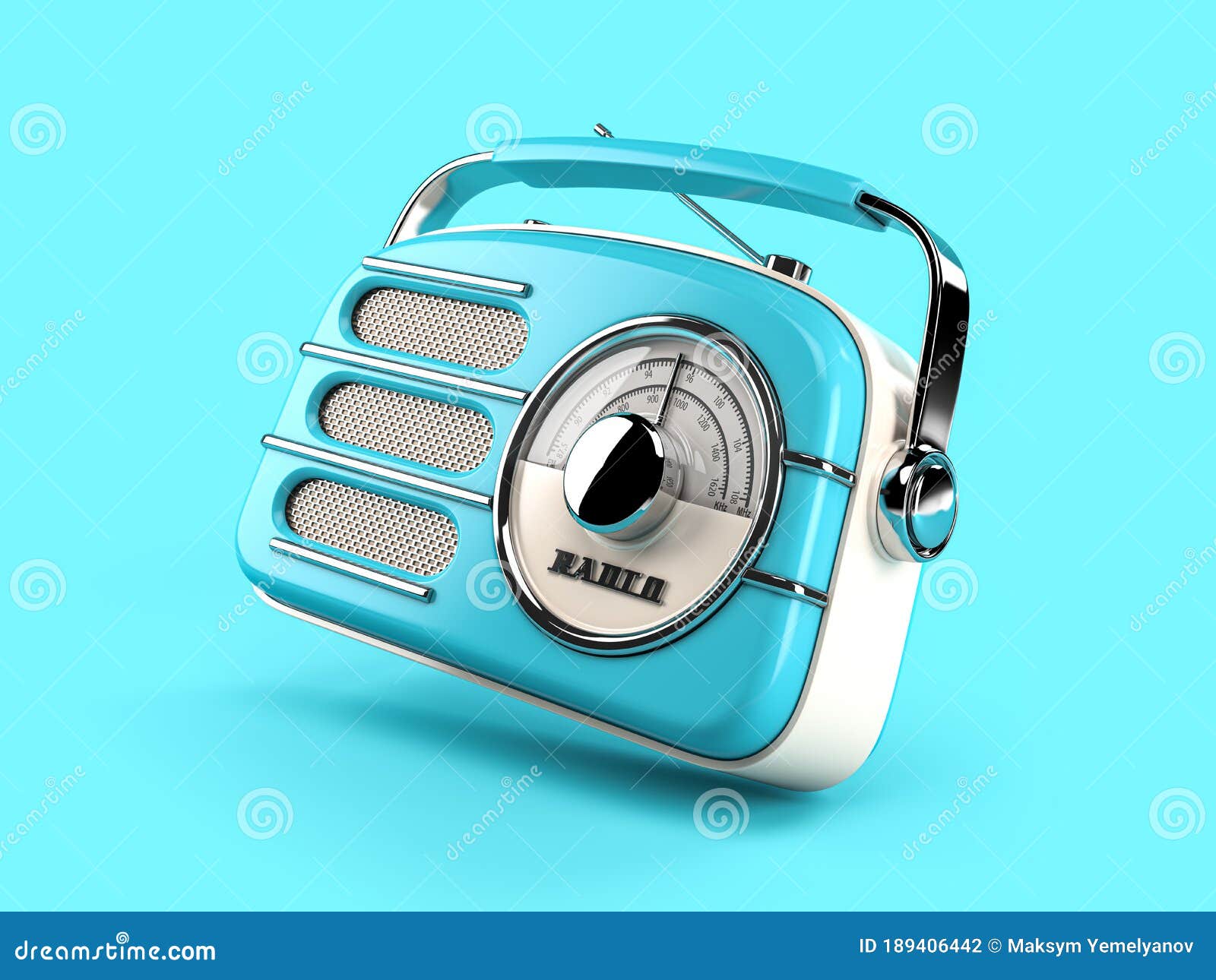 Blue Vintage Radio on Blue Background Stock Illustration - Illustration ...