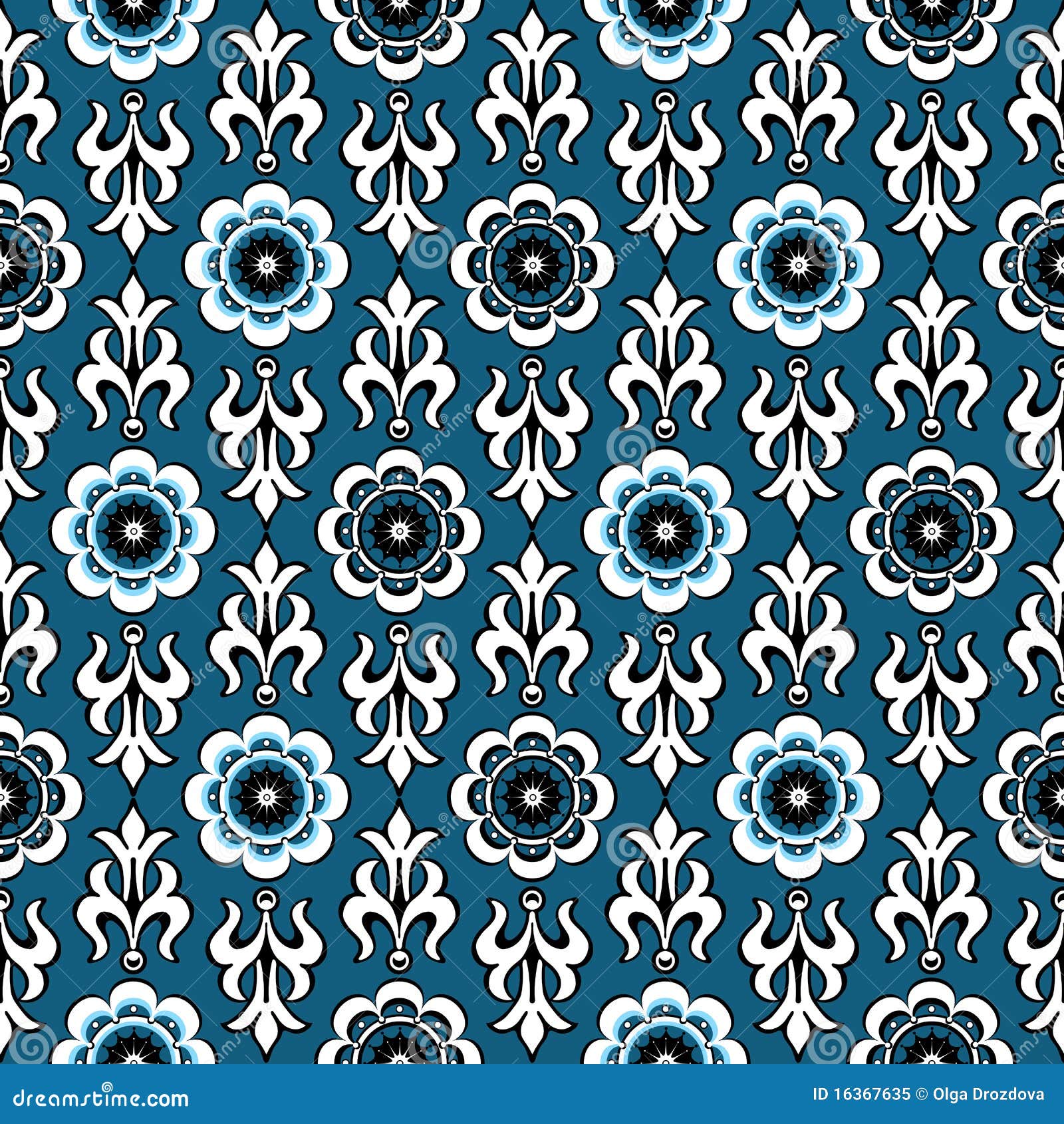 Blue Vintage Seamless Pattern Stock Vector - Illustration of textile ...