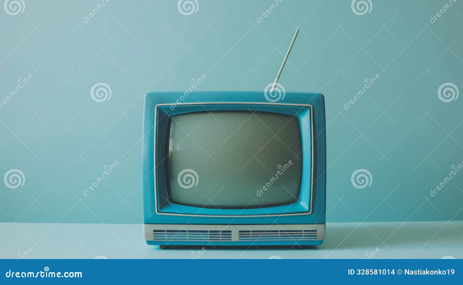 Blue Vintage Television on a Light Blue Background, Minimalist Retro ...