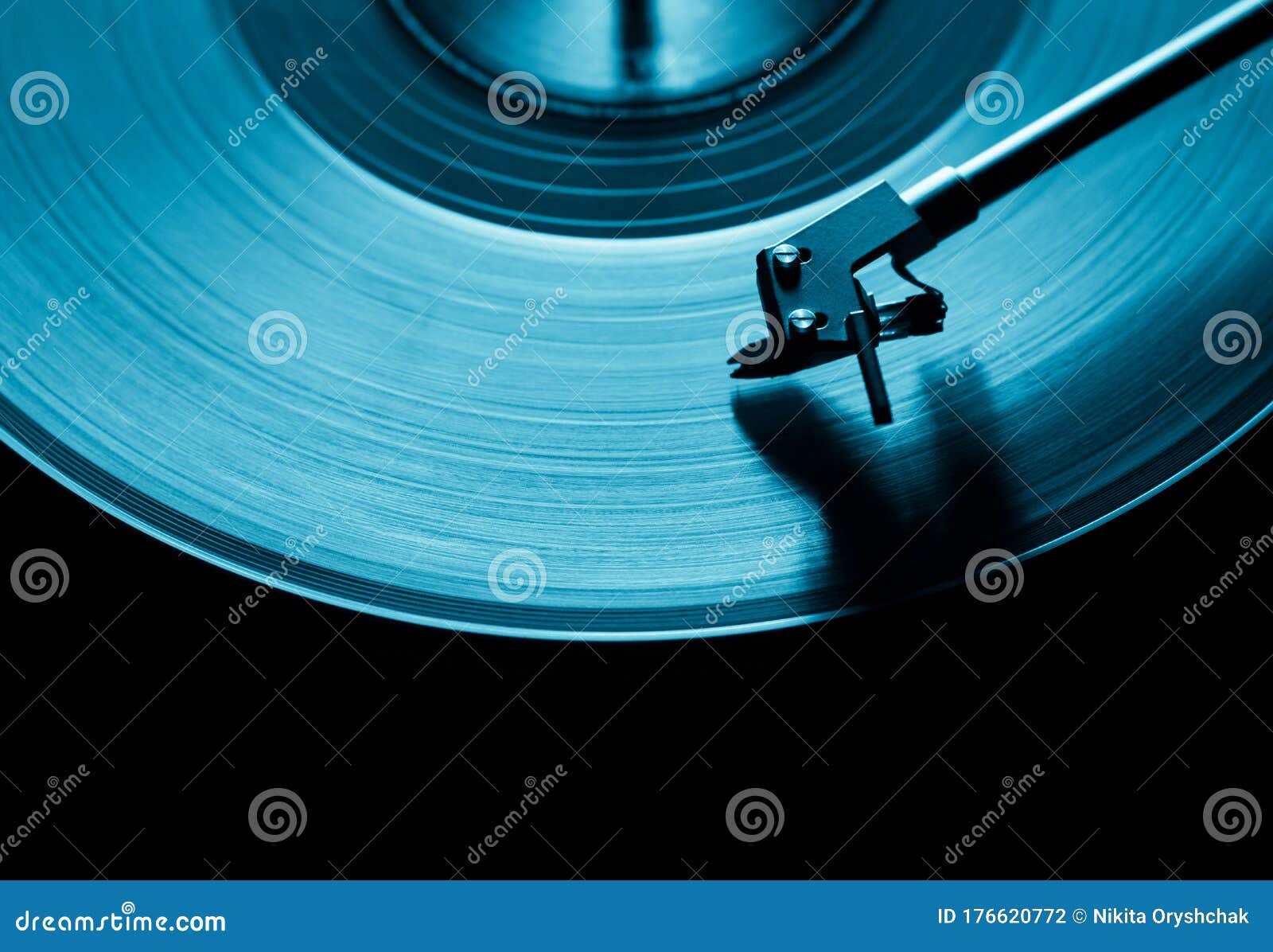 Blue Vinyl Disc. Close-up. Techno Music. Black Background. Stock Photo ...
