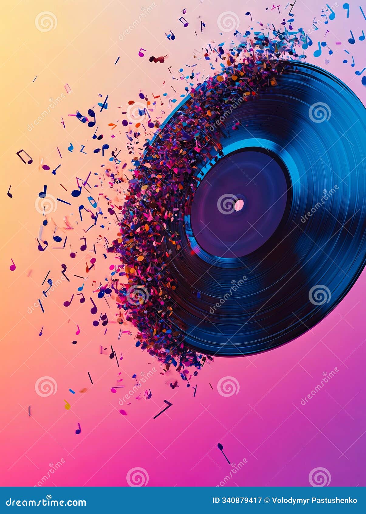 A Blue Vinyl Record with Music Notes Flying Out of it Stock Image ...