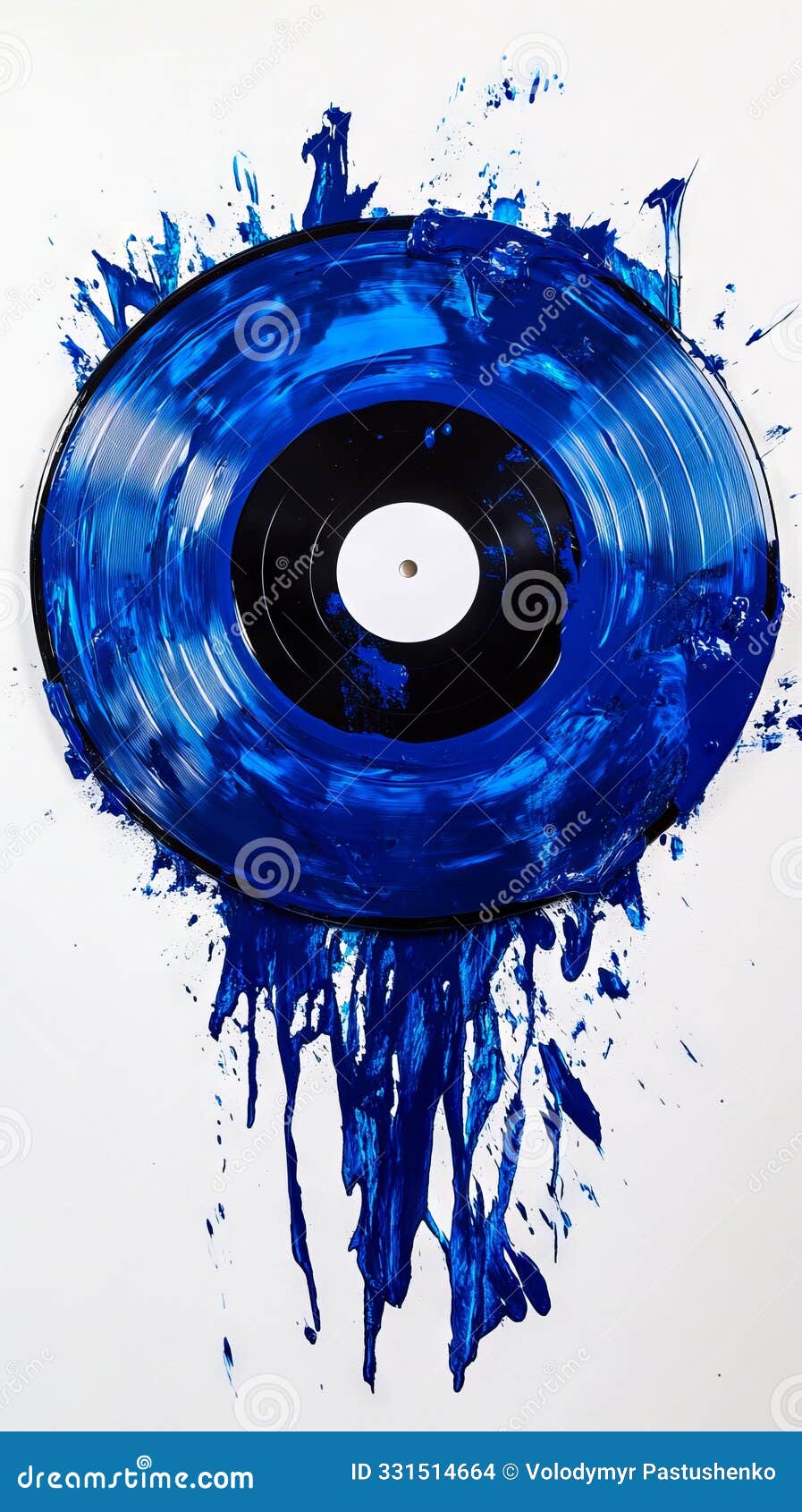 A Blue Vinyl Record with Blue Paint Splatters on it Stock Photo - Image ...