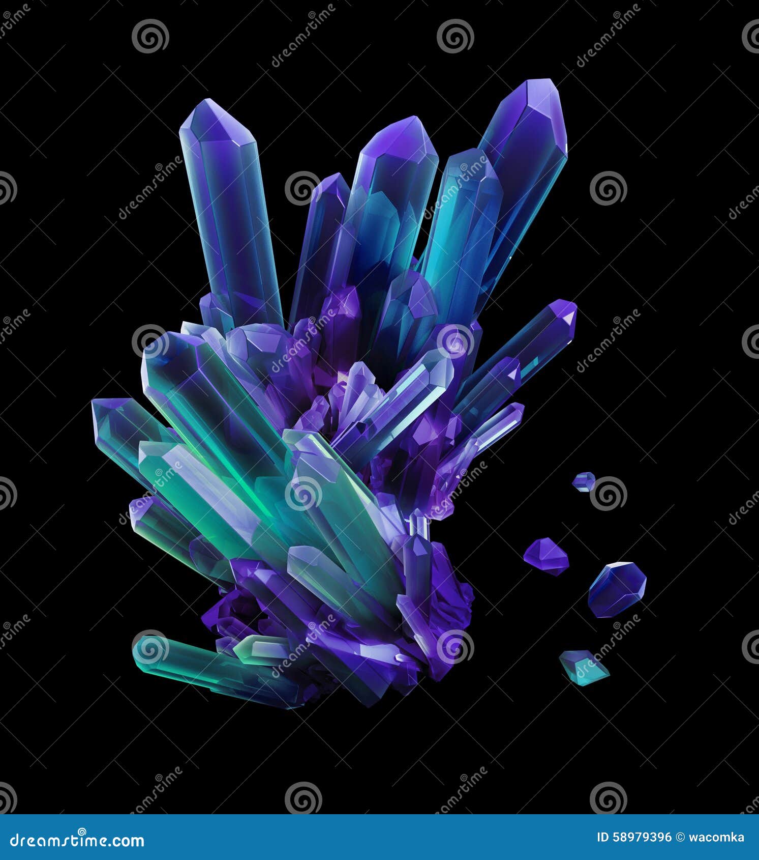 Blue Violet Crystals, Geological Shapes, 3d Object Stock Illustration ...