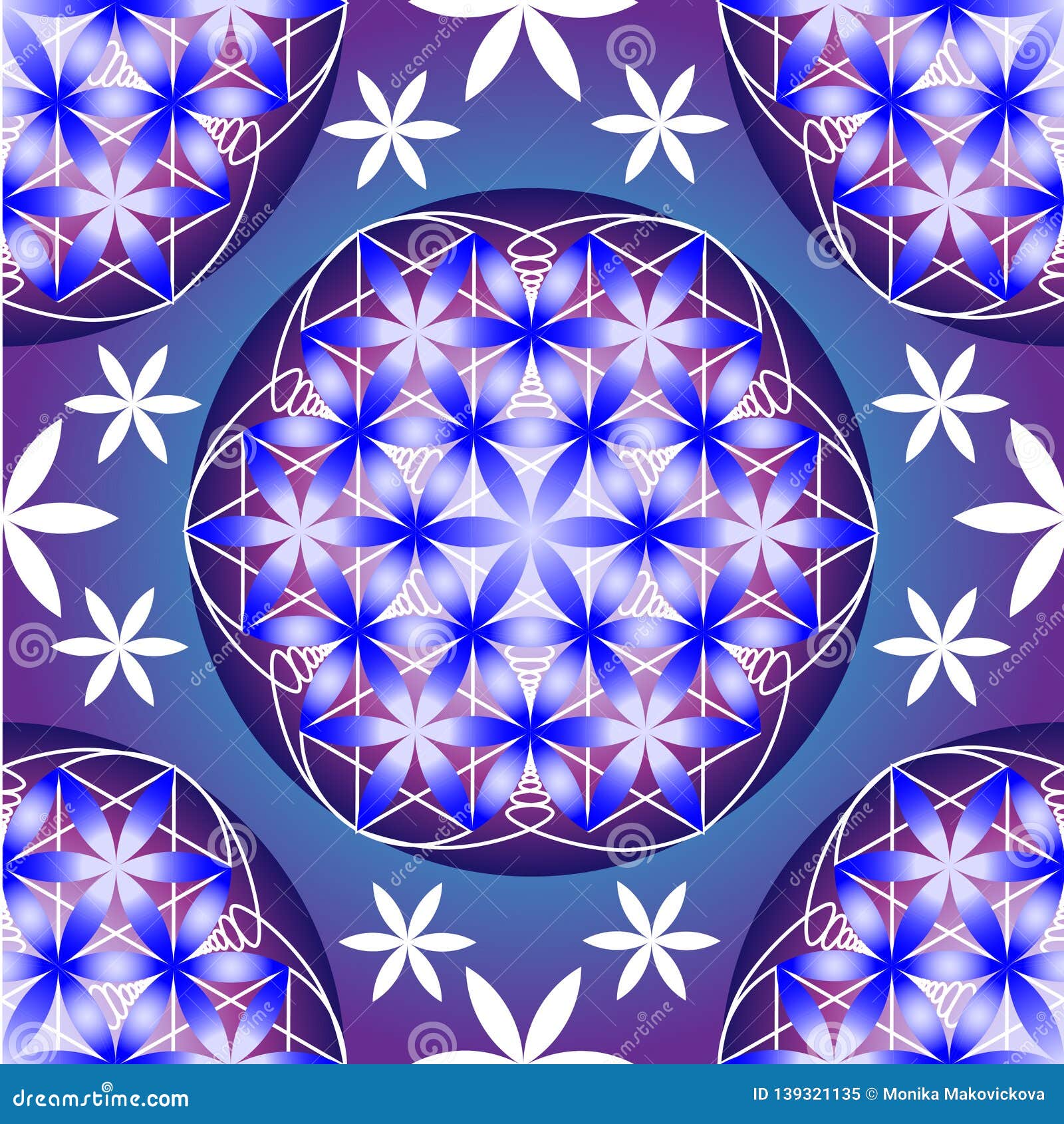 Blue and Violet Vector Flower of Life Seamless Pattern Stock Vector ...