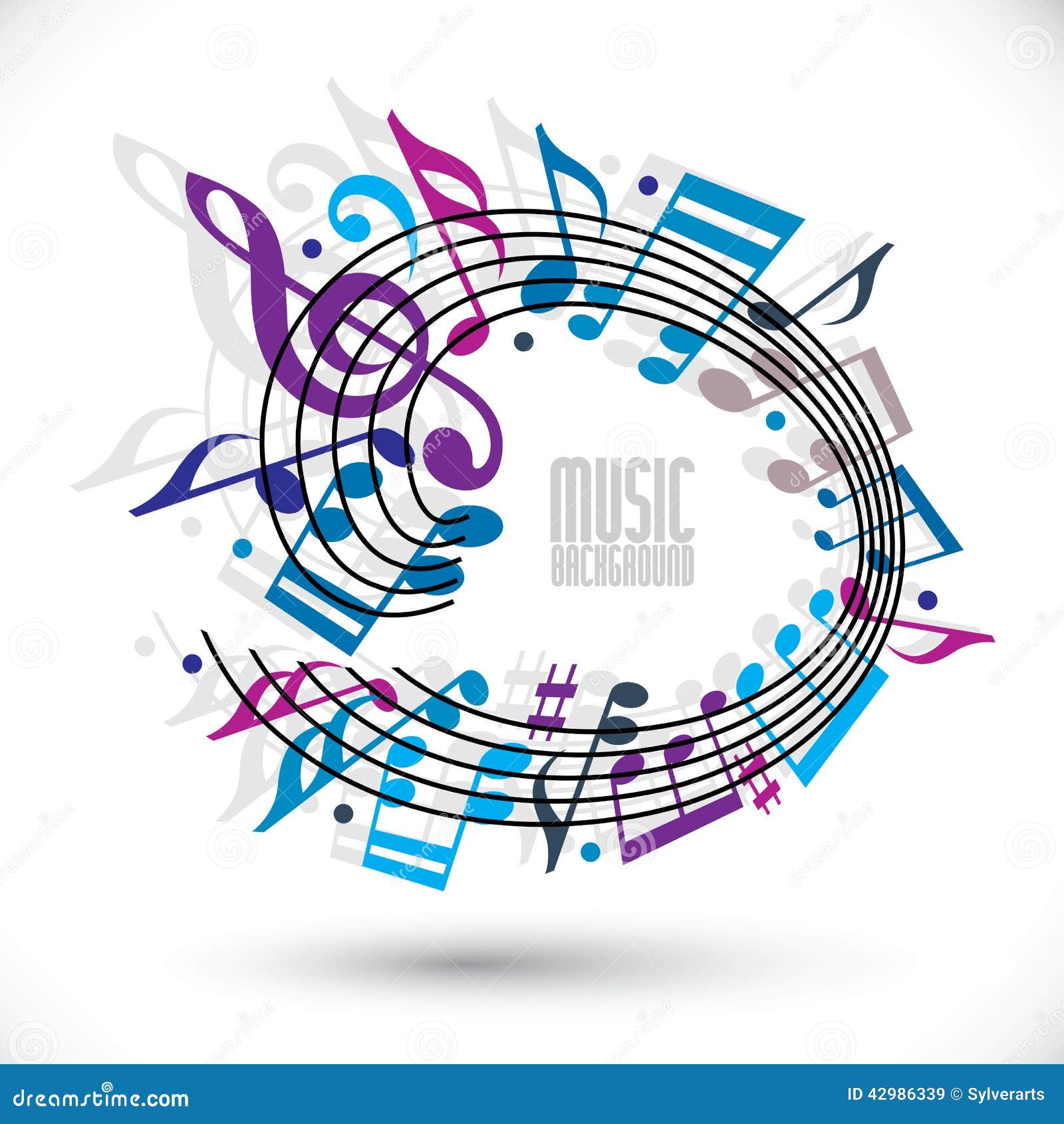 Blue and Violet Music Background with Clef and Notes. Stock Vector ...