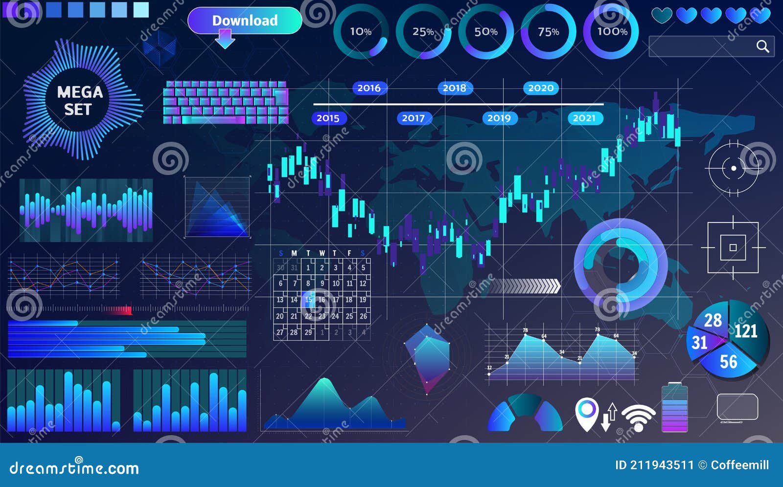Blue-violet Vector HUD Set in Trend Colors for Design and Device ...