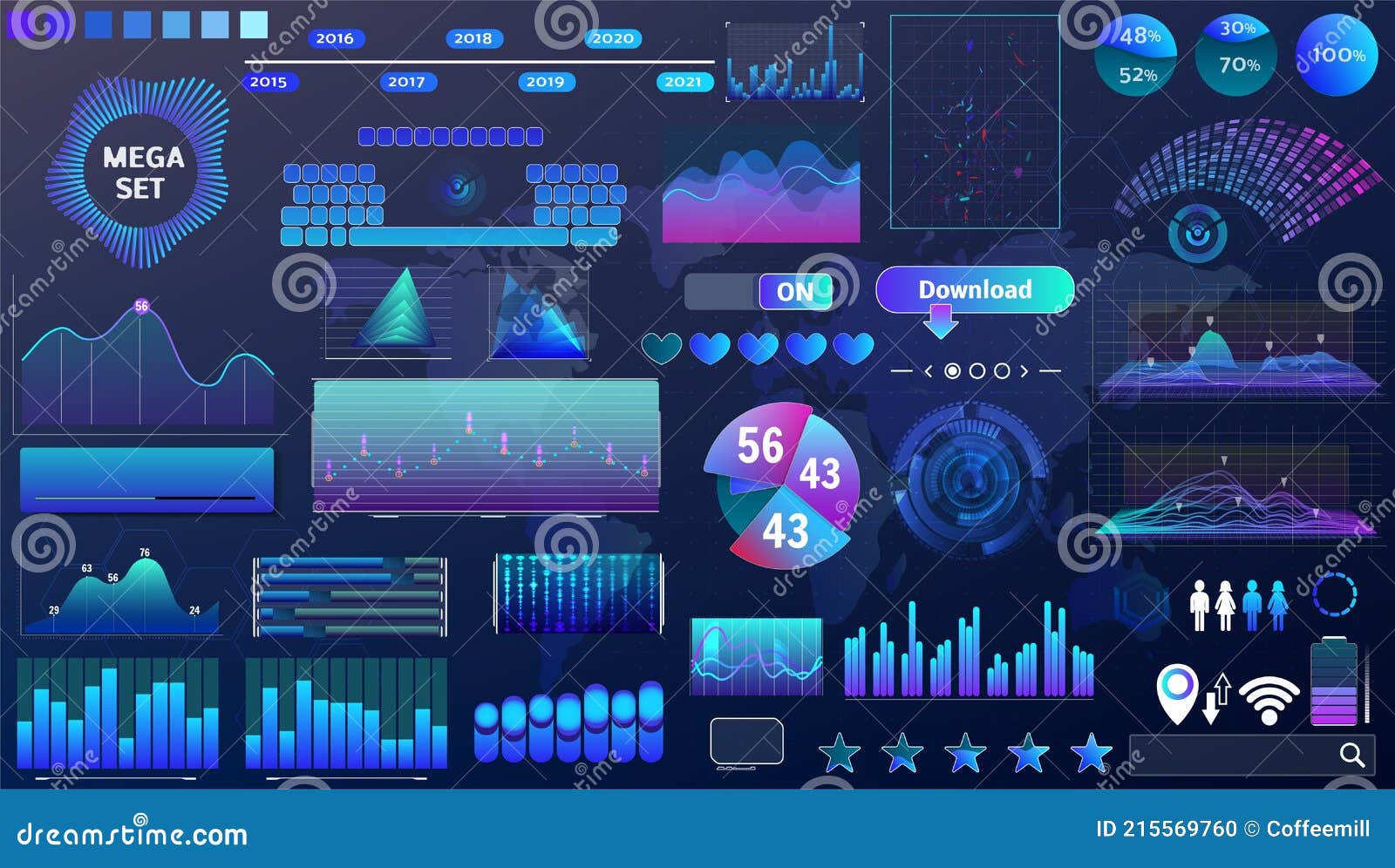 Blue-violet Vector HUD Set in Trend Colors for Design and Device ...