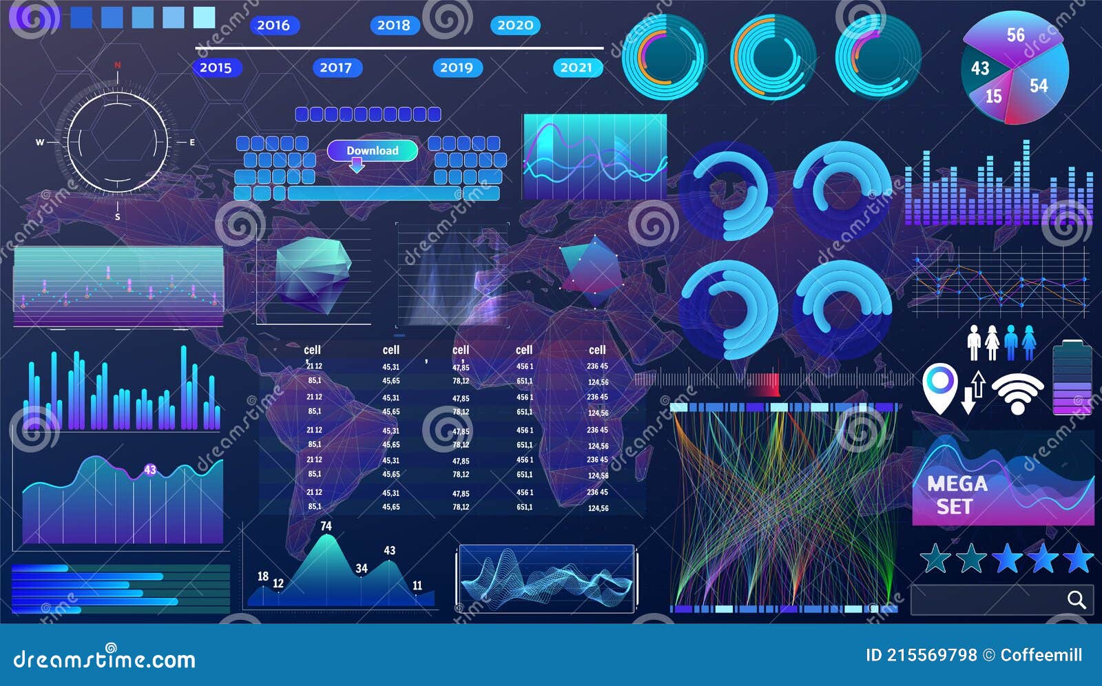 Blue-violet Vector HUD Set in Trend Colors for Design and Device ...