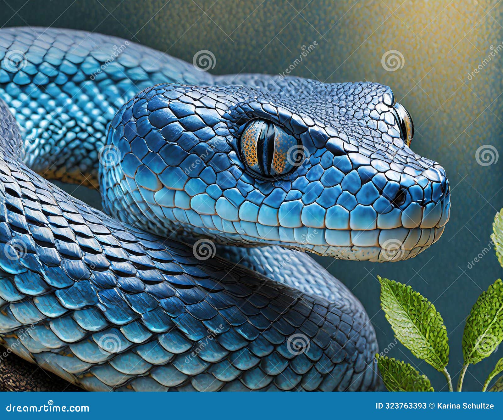 Blue Viper Snake Closeup Face Stock Illustration - Illustration of ...