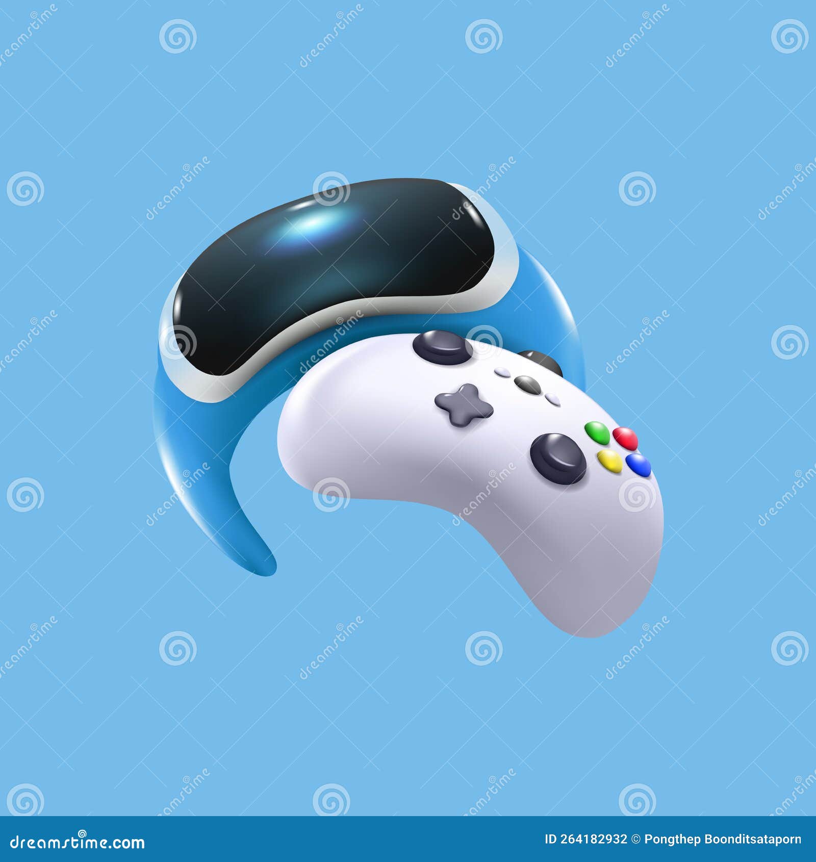 Blue Virtual Reality Console Gaming Device Headset and Controller 3d ...