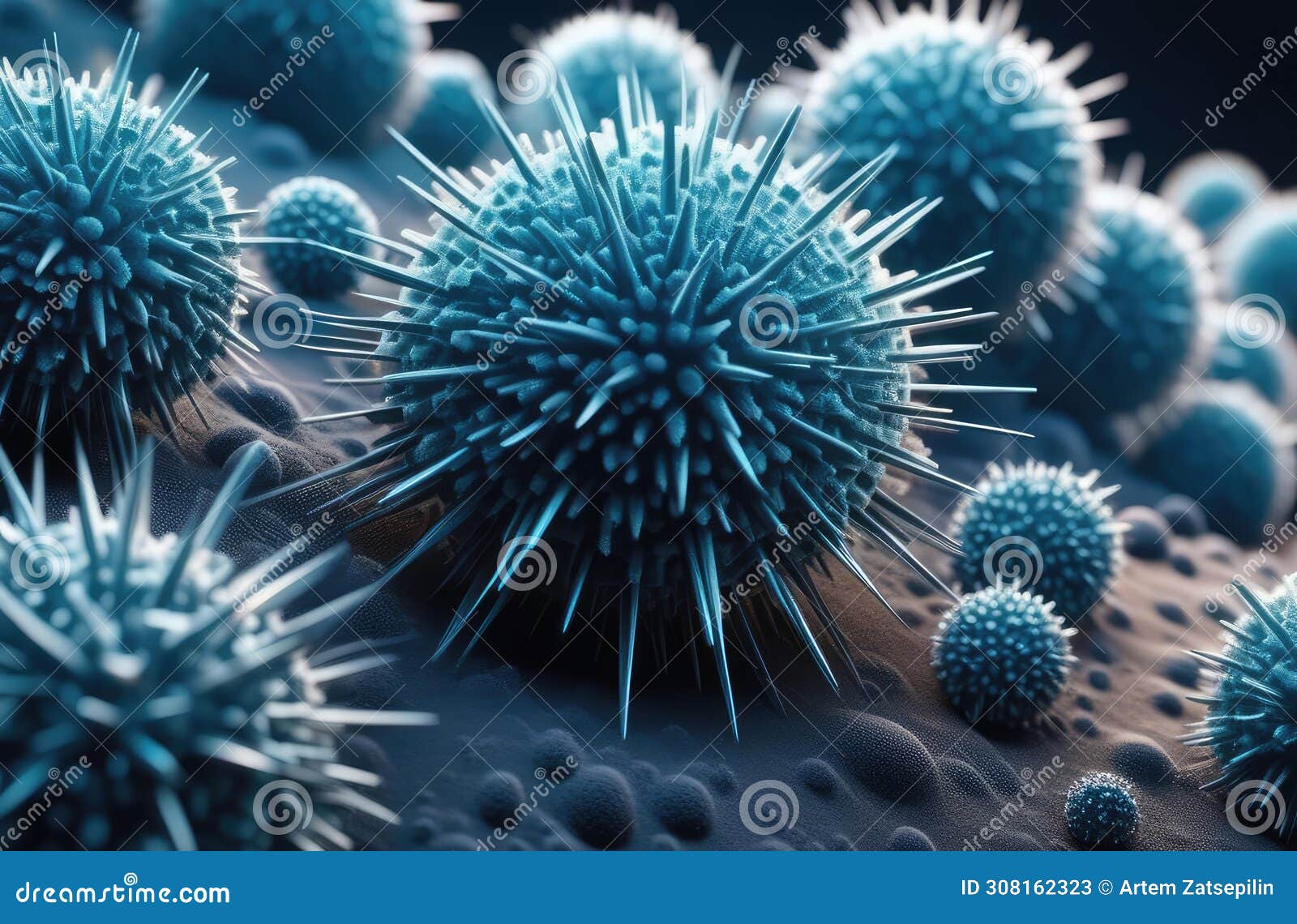 Blue Virus and Bacteria Cells Under Microscope - Microorganism Disease ...